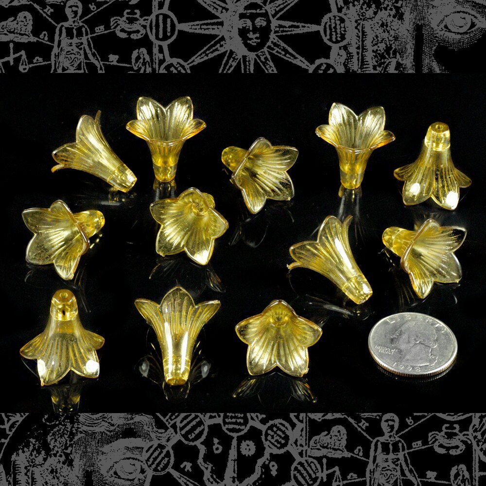 20mm x 22mm Transparent Olive Resin Flower Caps - Set of Twelve - FW2 ...