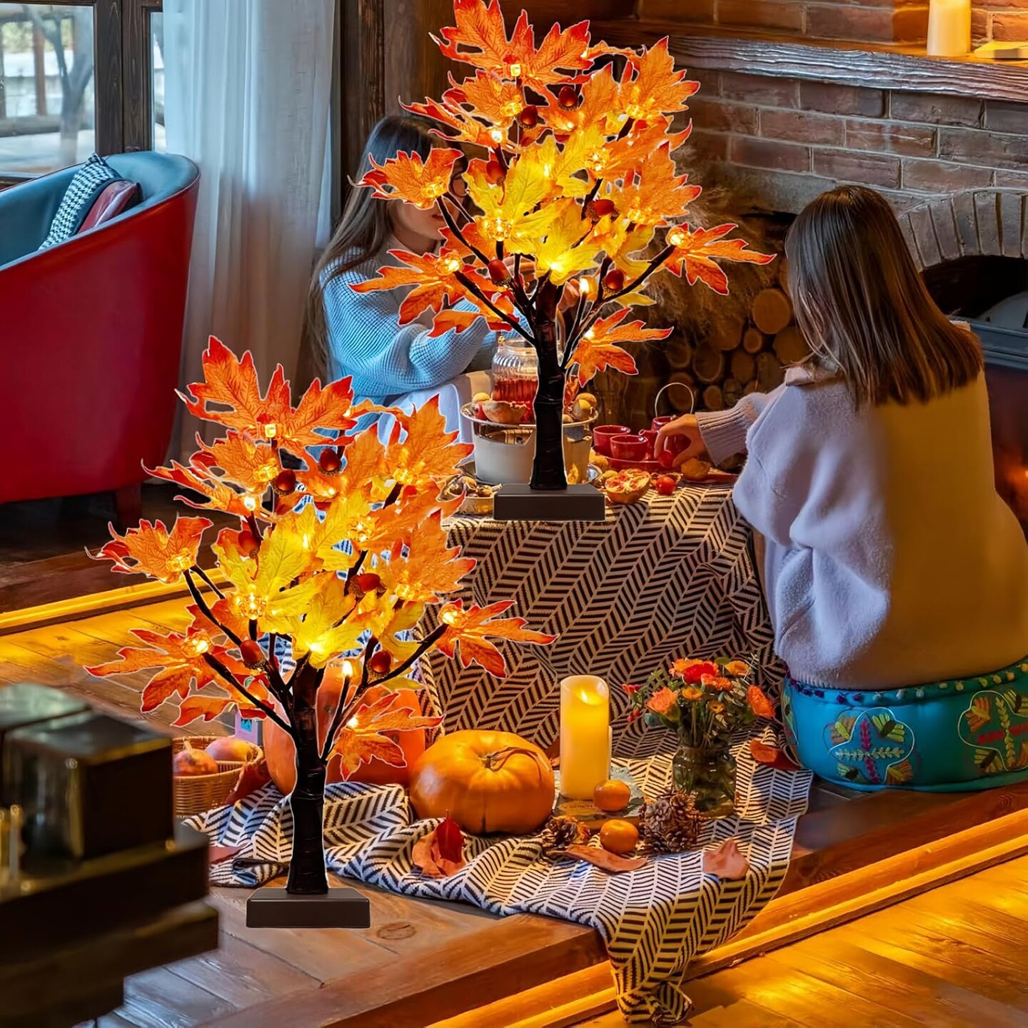 USB & Battery Operated Artificial Fall Light up Trees for Home Party ...