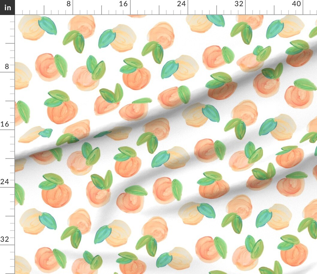 Various Fabrics by the Yard or Fat Quarter Sweet Peach Peaches Fruit Watercolor Kitchen Vacation ...