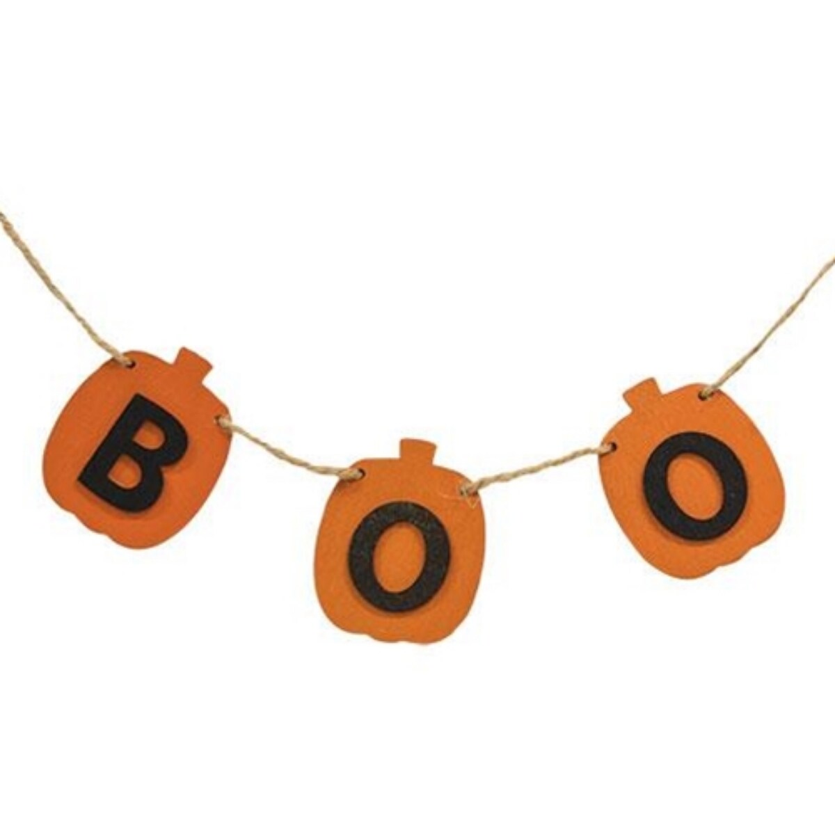 Orange Wood Pumpkin BOO Garland on Jute Strand with Hanging Loops ...