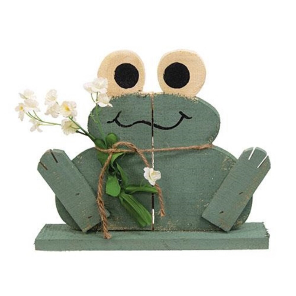 Decorative Rustic Frog Figurine with Flowers and Jute Tie for Home ...