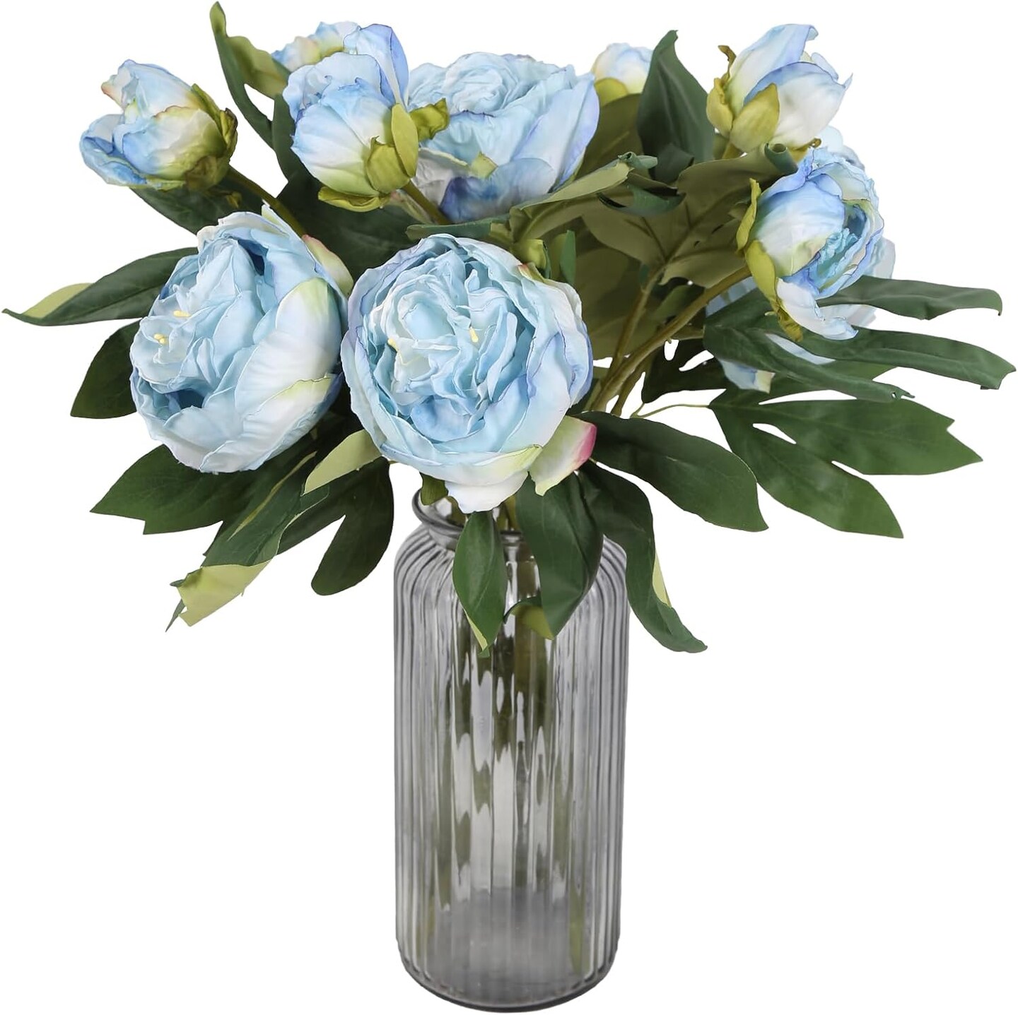 Blue Silk Flowers Artificial Peonies 5PCS 10heads Vintage Fake Peonies ...