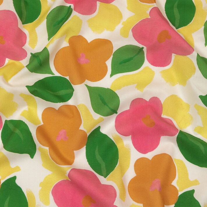 1 Yard Cotton Voile Pink and Orange Simplistic Floral Chalk Party Print ...