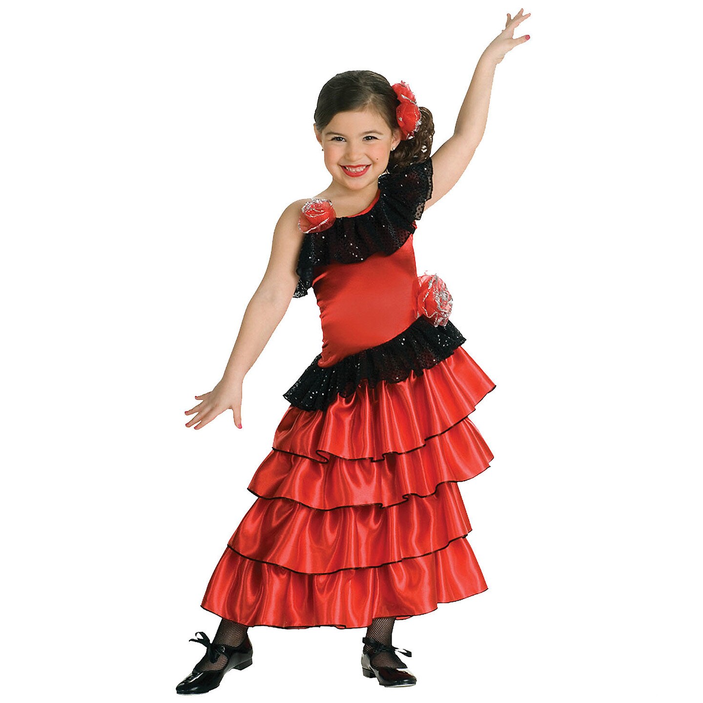Girls Spanish Princess Costume with Red Tiered Dress and Headpiece ...