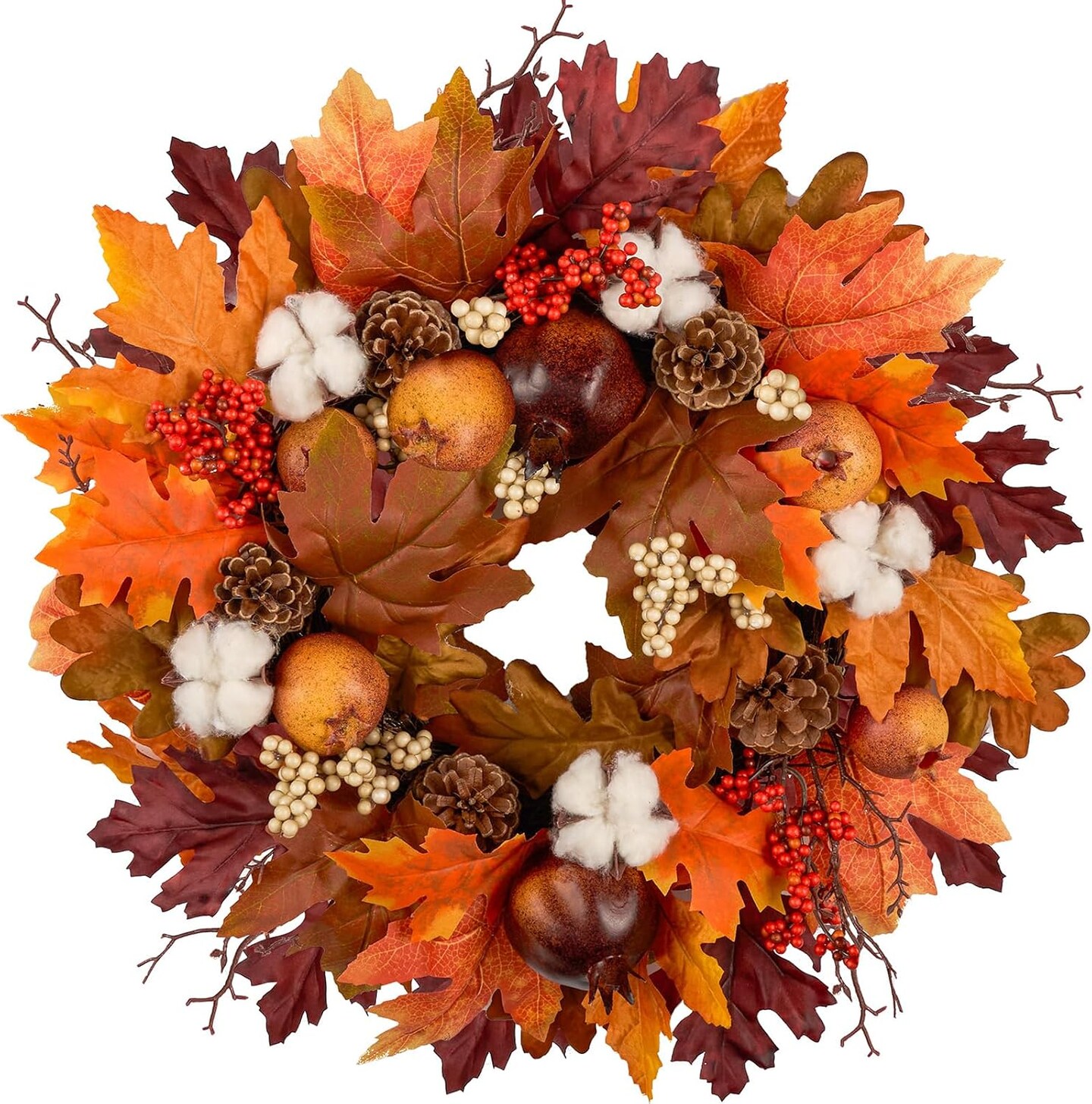 22 Inch Fall Wreath for Front Door - Large Artificial Maple Berries ...
