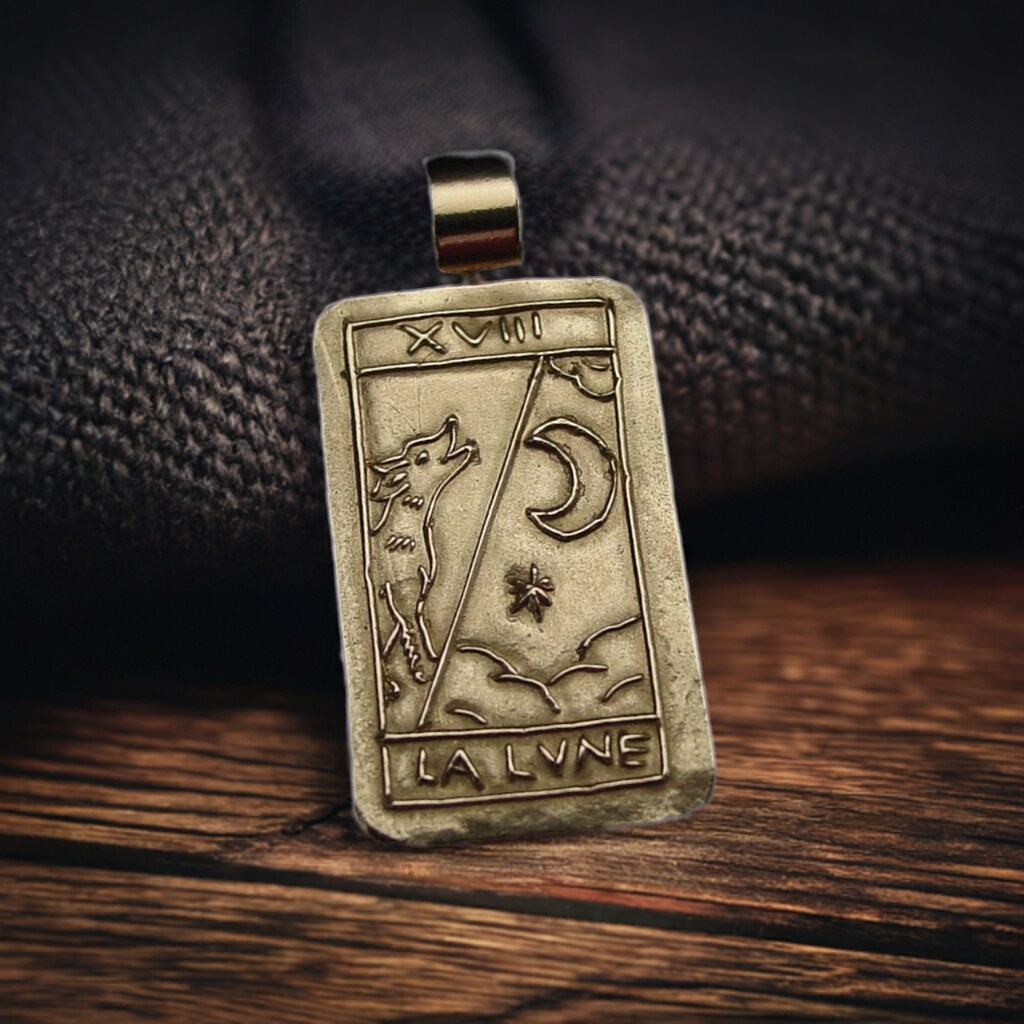 Tarot Card Pendant Necklace "The Moon" - Hand-Carved in Bronze ...