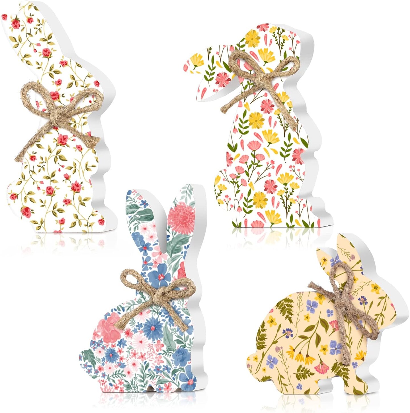 4 Pieces Easter Bunny Wood Decor Easter Natural Wood Signs Bunnies ...