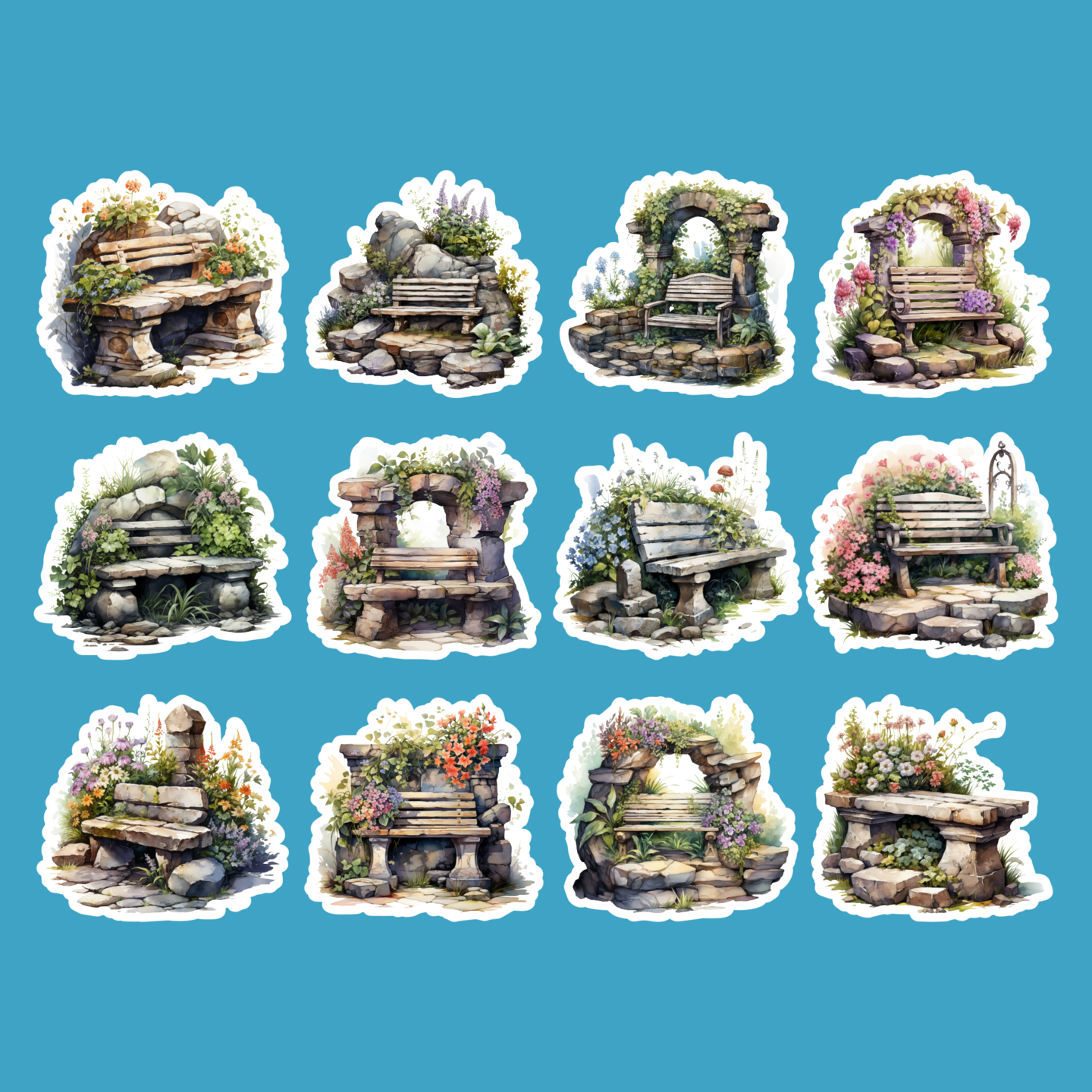 Stone Bench Stickers, Benches, Stone, Sticker Pack | MakerPlace by Michaels