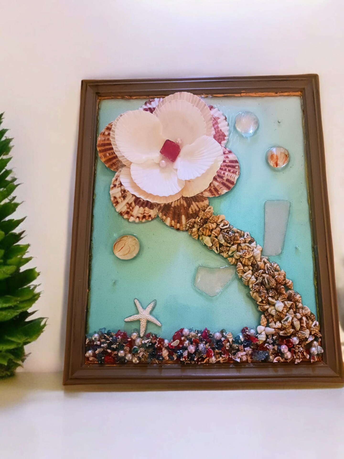 Seashell Flower Art Framed, Ocean Inspired Seashell Artwork ...