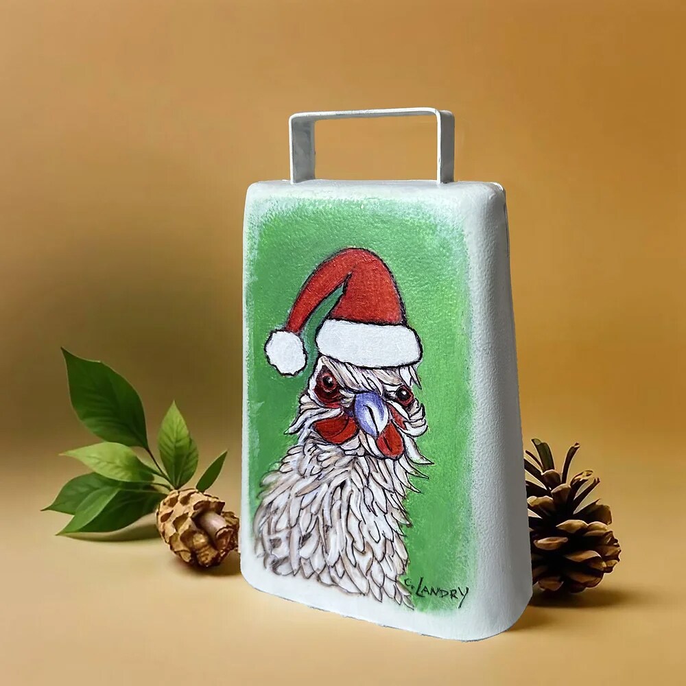 Cowbell Handpainted, 'Christmas Cute Grouchy Rooster', by Artist Carol ...