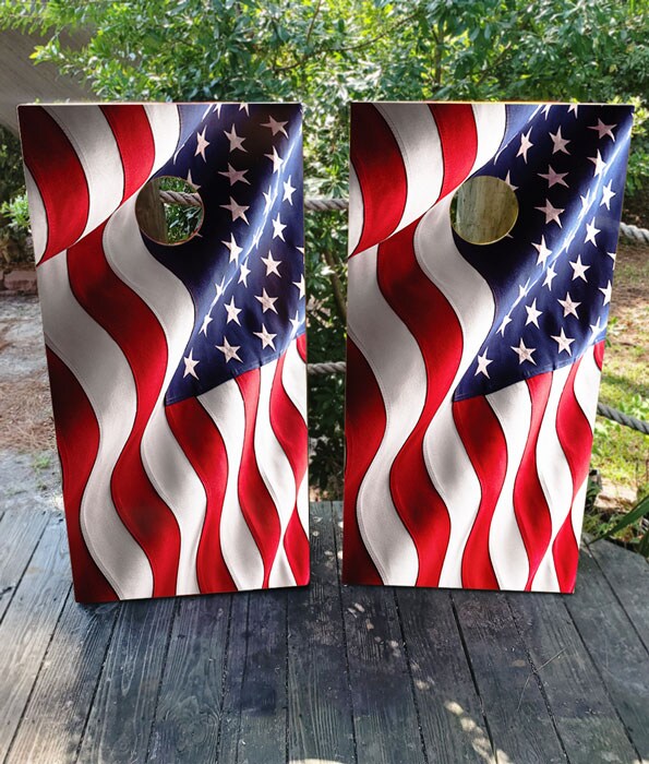 Waving American Flag Cornhole Boards – Patriotic USA Flag Design ...