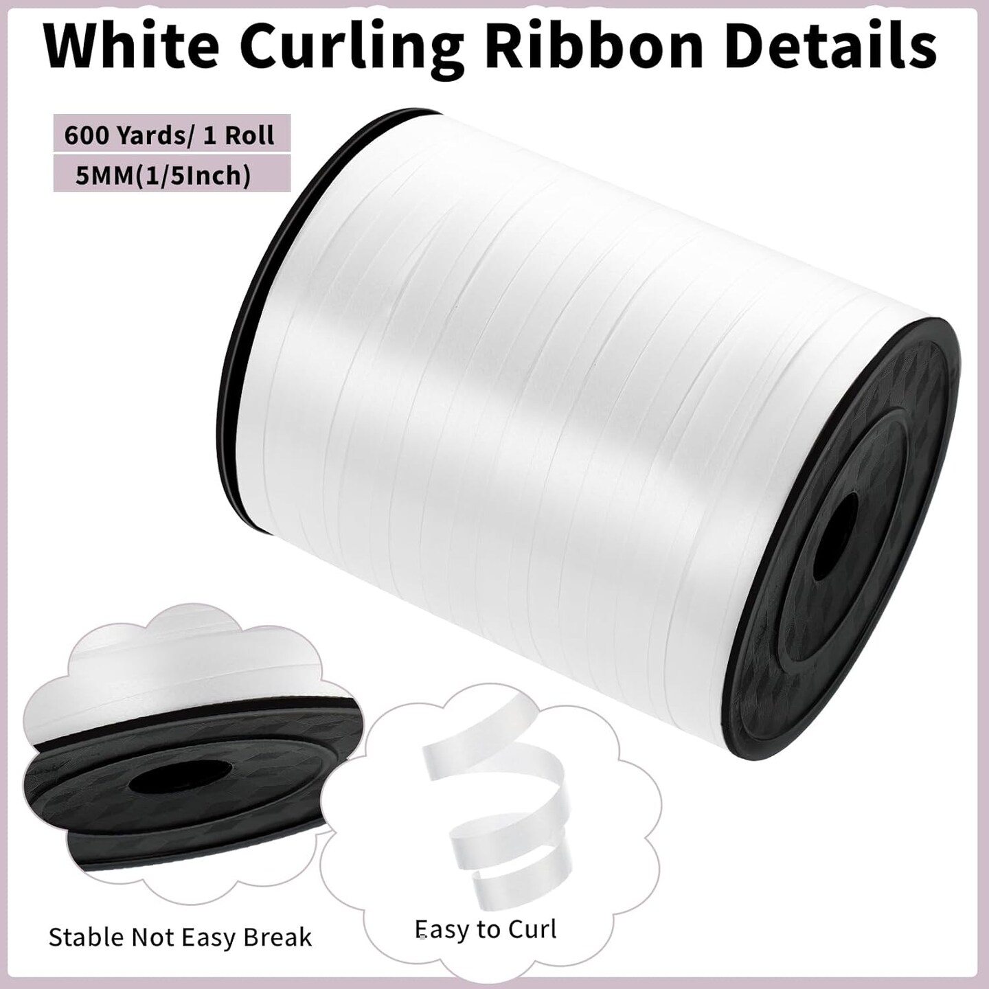 600 Yards White Curling Ribbon – 1/5" Balloon String for Crafts, Gifts ...