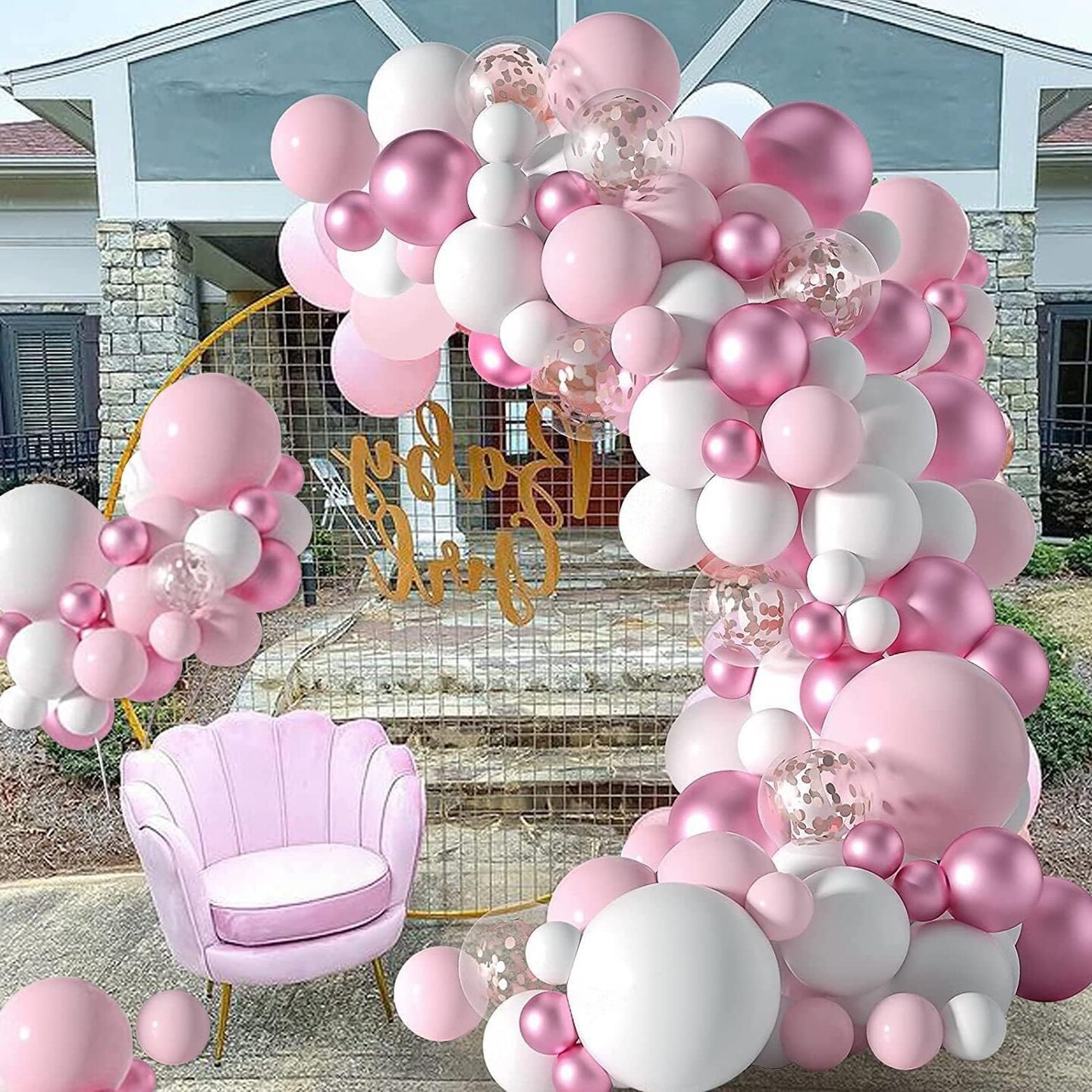 Pink Balloons Garland Arch Kit, Pastel Light Pink White Balloons ...