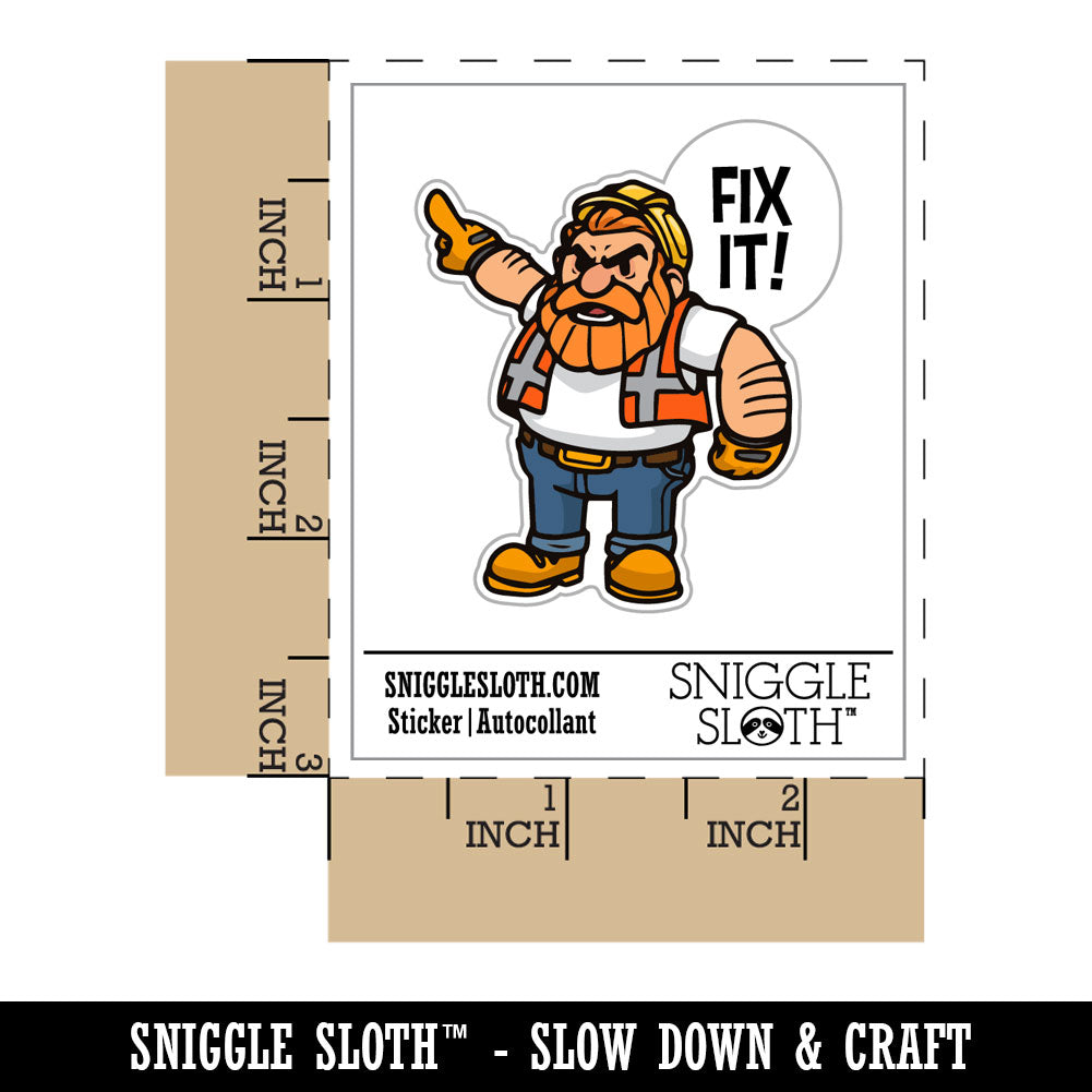 Water Bottle Sticker Set Fix It Grumpy Construction Worker Builder Cute ...