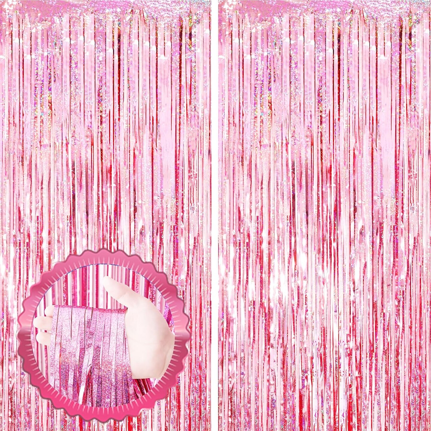 2 Pack Laser Pink Tinsel Foil Fringe Curtains, Valentines Day Pink ...