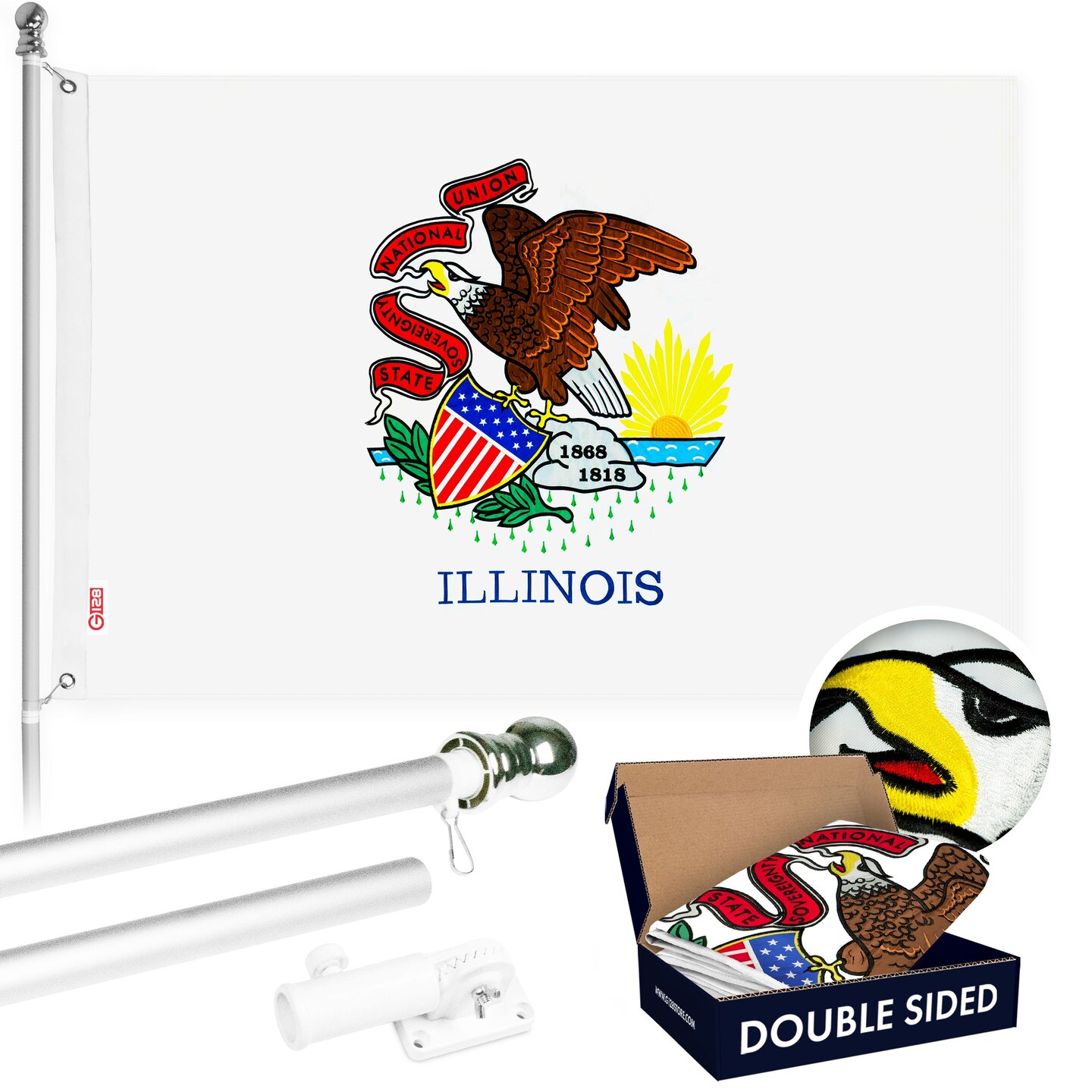 G128 - 6 Feet Tangle Free Spinning Flagpole (Silver) Illinois Double ...