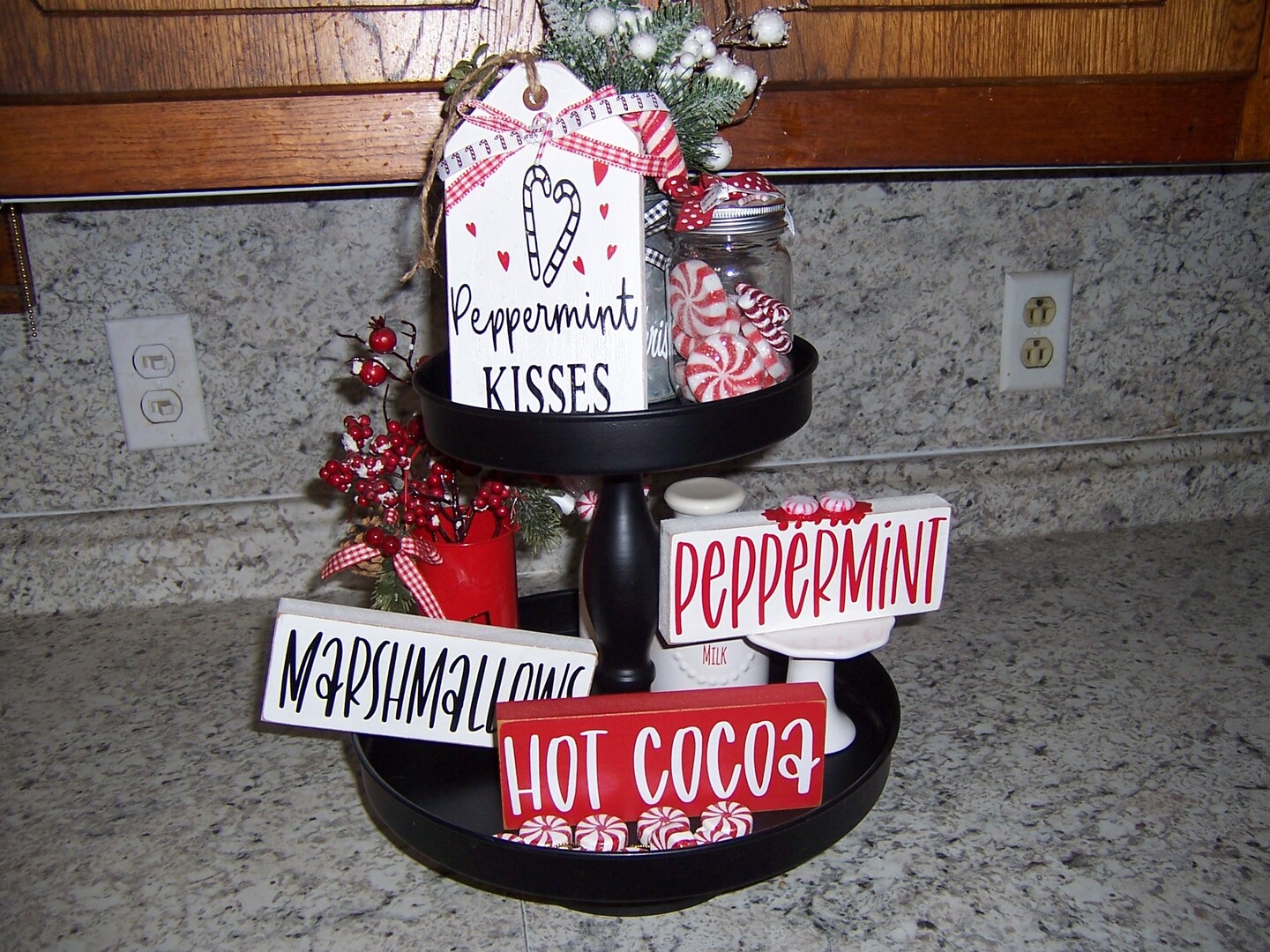 Hot Chocolate Bar, Tiered Tray sign, Cocoa Bar sign, Peppermint decor ...