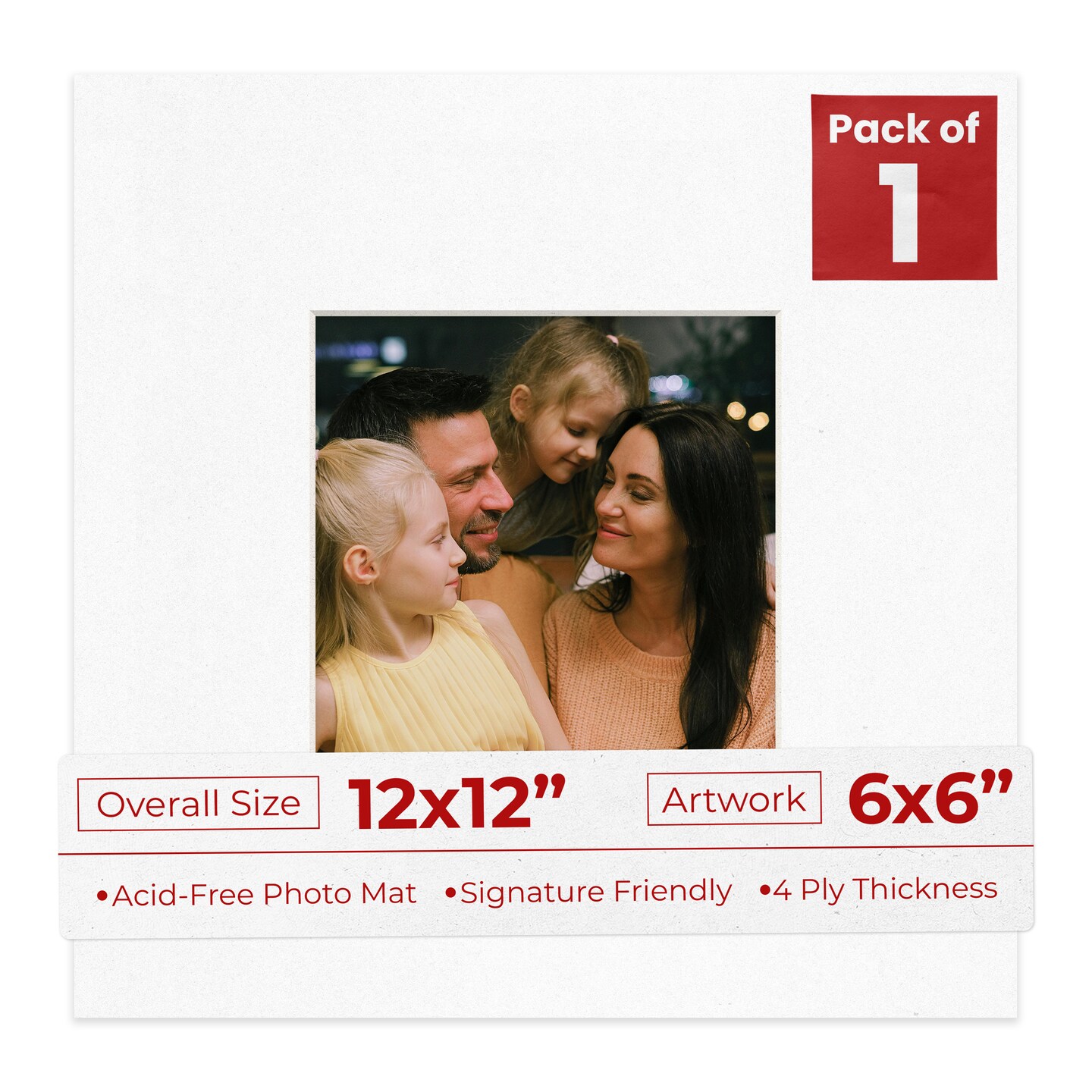 White with Black Core Mat Board for 12x12 Frames - Fits 6x6 Photos ...