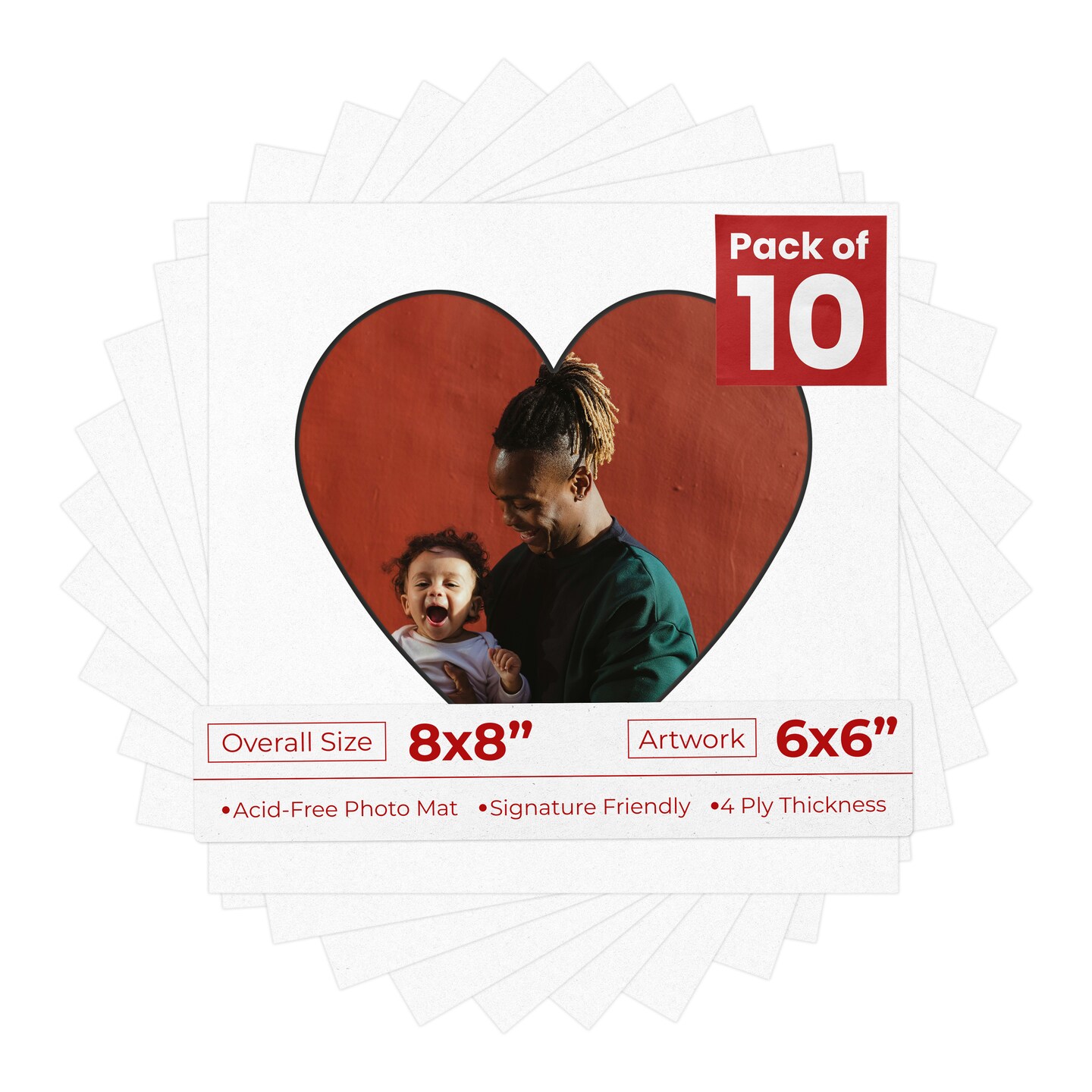 White with Black Core Mat Board for 8x8 Frames - Heart Opening for 6x6 ...
