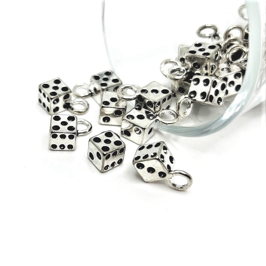 4, 20 or 50 Pieces: Silver Dice Gambler 3D Charms | Michaels