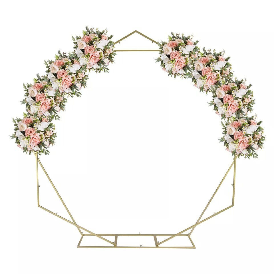 Dual Geometric Shaped Gold Metal Hexagon & Heptagon Backdrop Stand ...