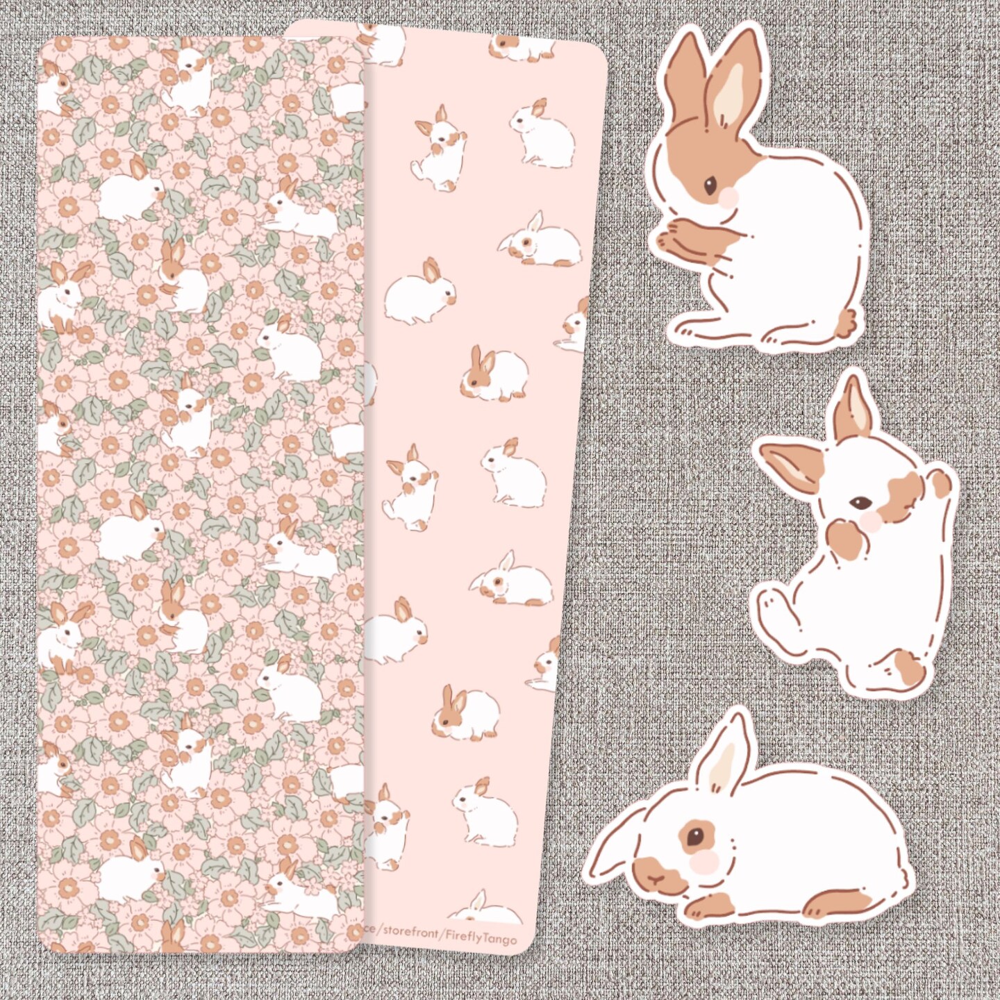 Double-Sided Bunny Bookmark and Rabbit Sticker Set - Large Laminated ...