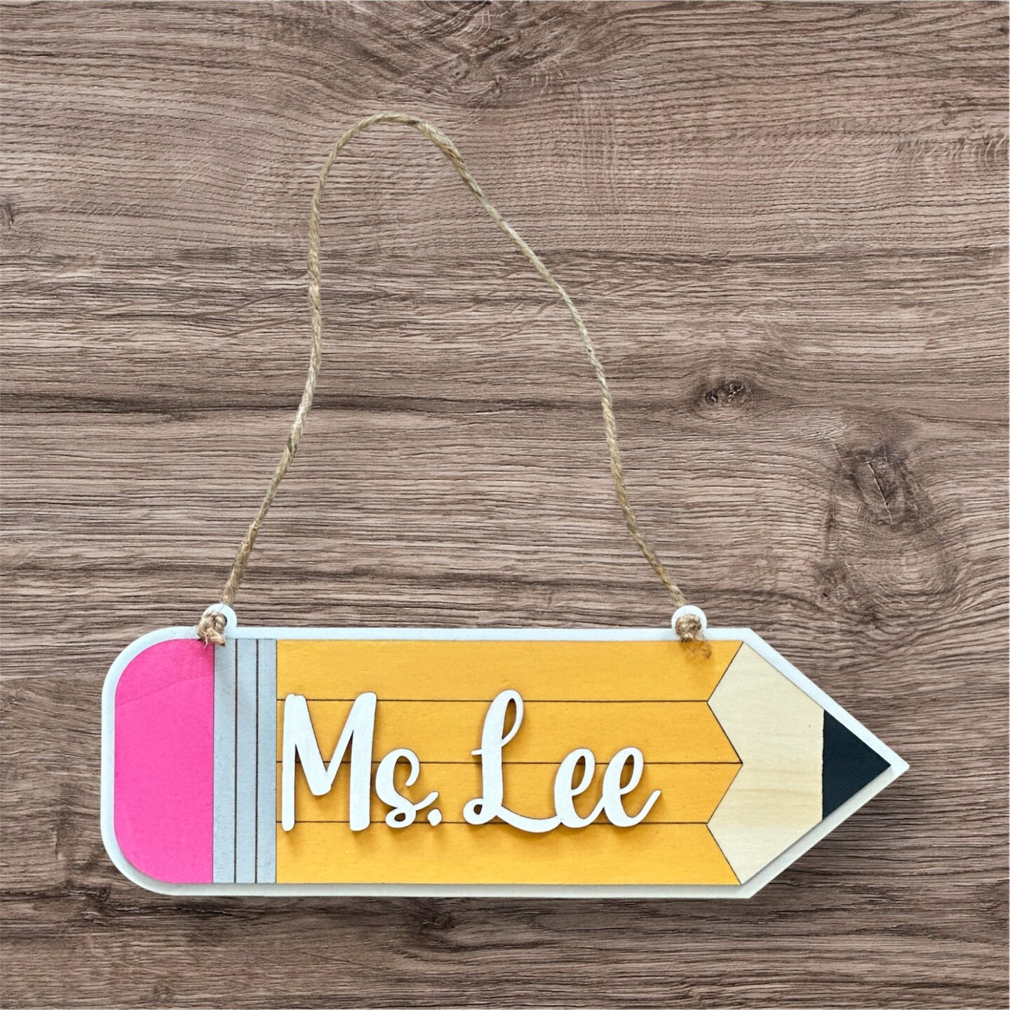 Personalized Teacher door sign, Pencil Classroom door hanging sign ...