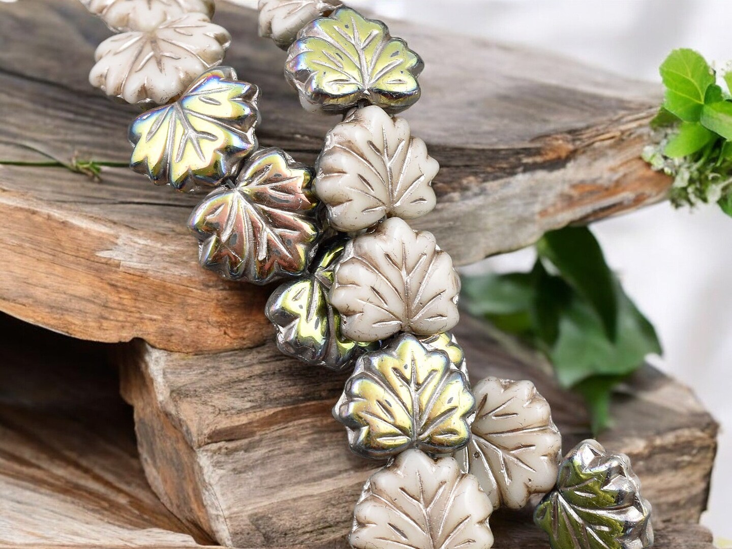 *20* 13x11mm Platinum Washed Opaque Ivory Marea Maple Leaf Beads | Michaels