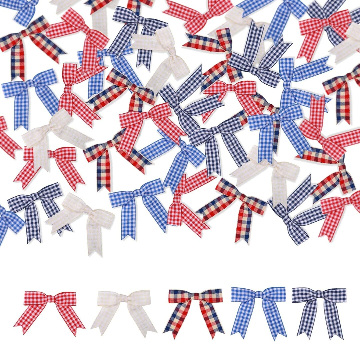 50 Pcs Gingham Ribbon Bows with Twist Tie 2.5" Red Navy Blue Royal Blue ...
