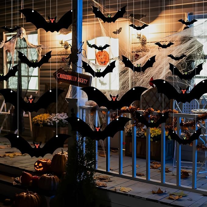 Hanging Bats Halloween Decoration Outside, 18 Pcs Hanging Bats ...