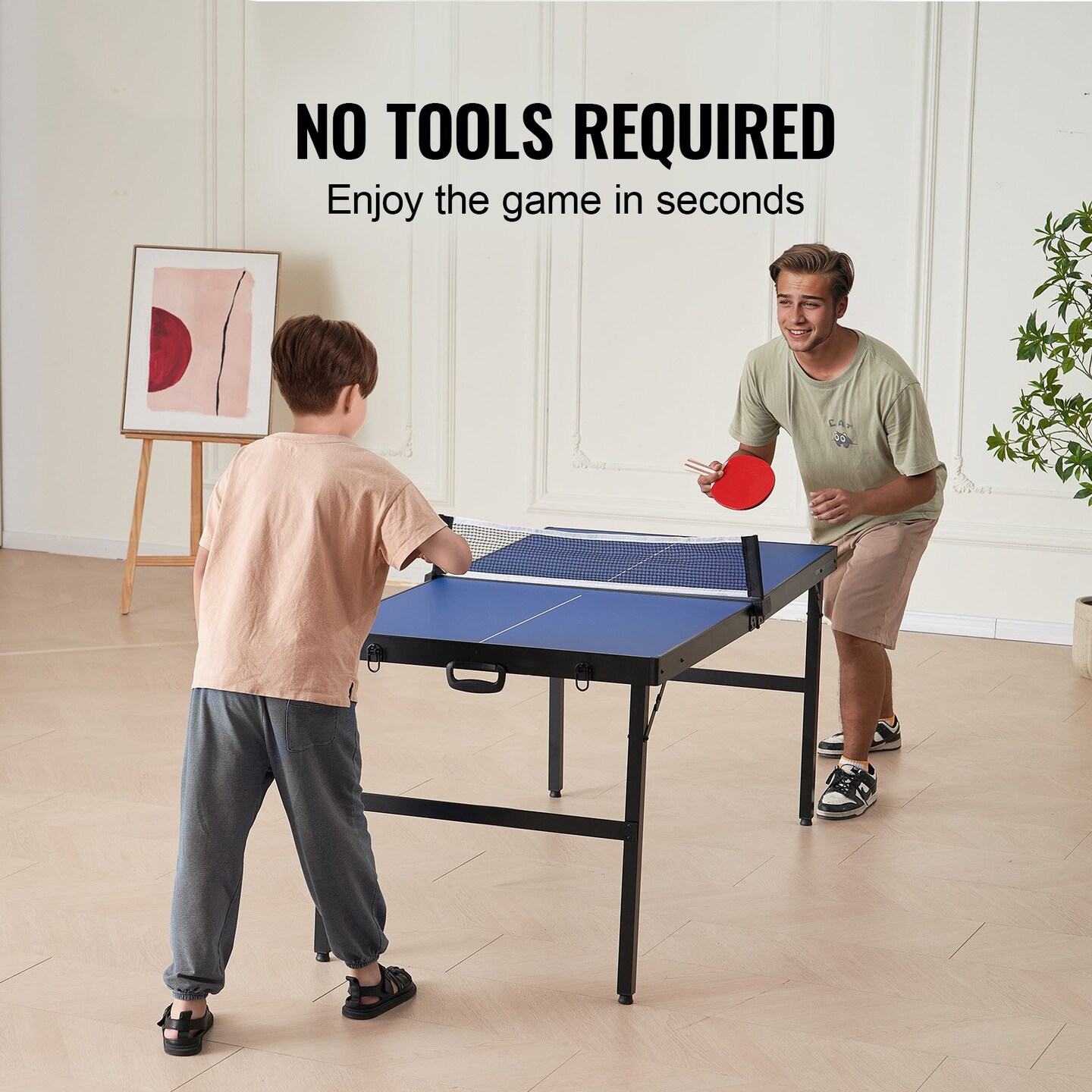 Portable Mid-Size Ping Pong Table, Indoor MDF Table Tennis with Paddles ...