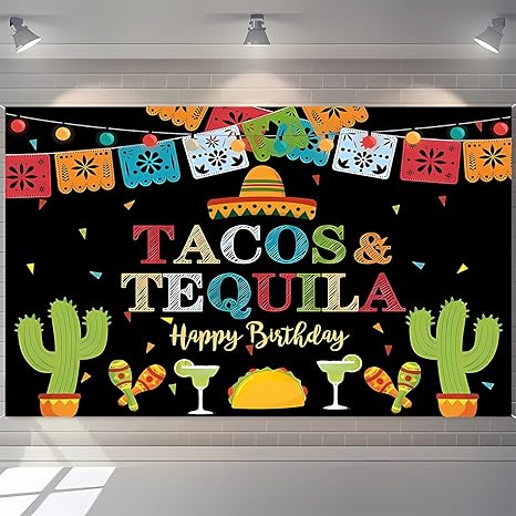 Fiesta Backdrop – Happy Birthday Tacos & Tequila, Colorful Cinco de ...