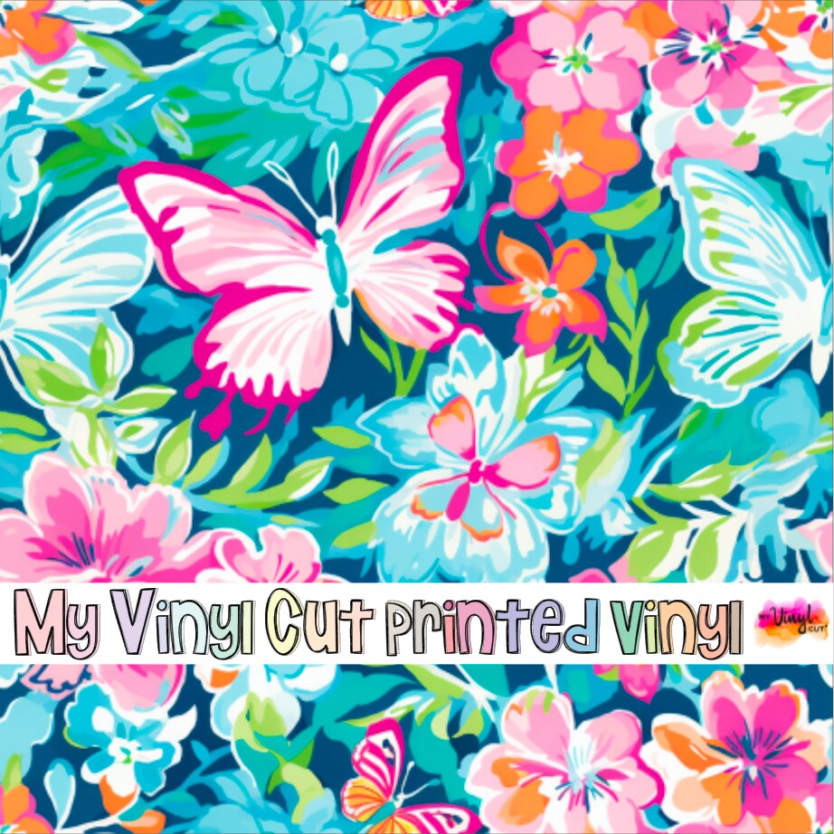 12 x 12 inch Sheet of Printed Vinyl or HTV in the Preppy Butterflies E ...