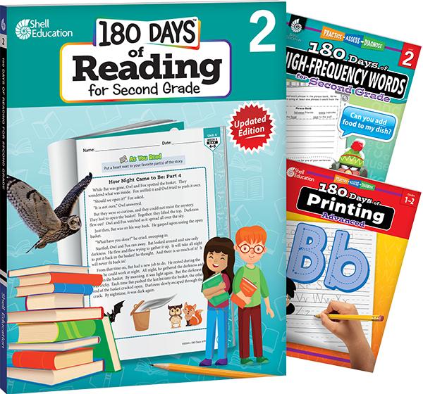 180 Days™: Reading, High-Frequency Words, & Printing Grade 2: 3-Book ...