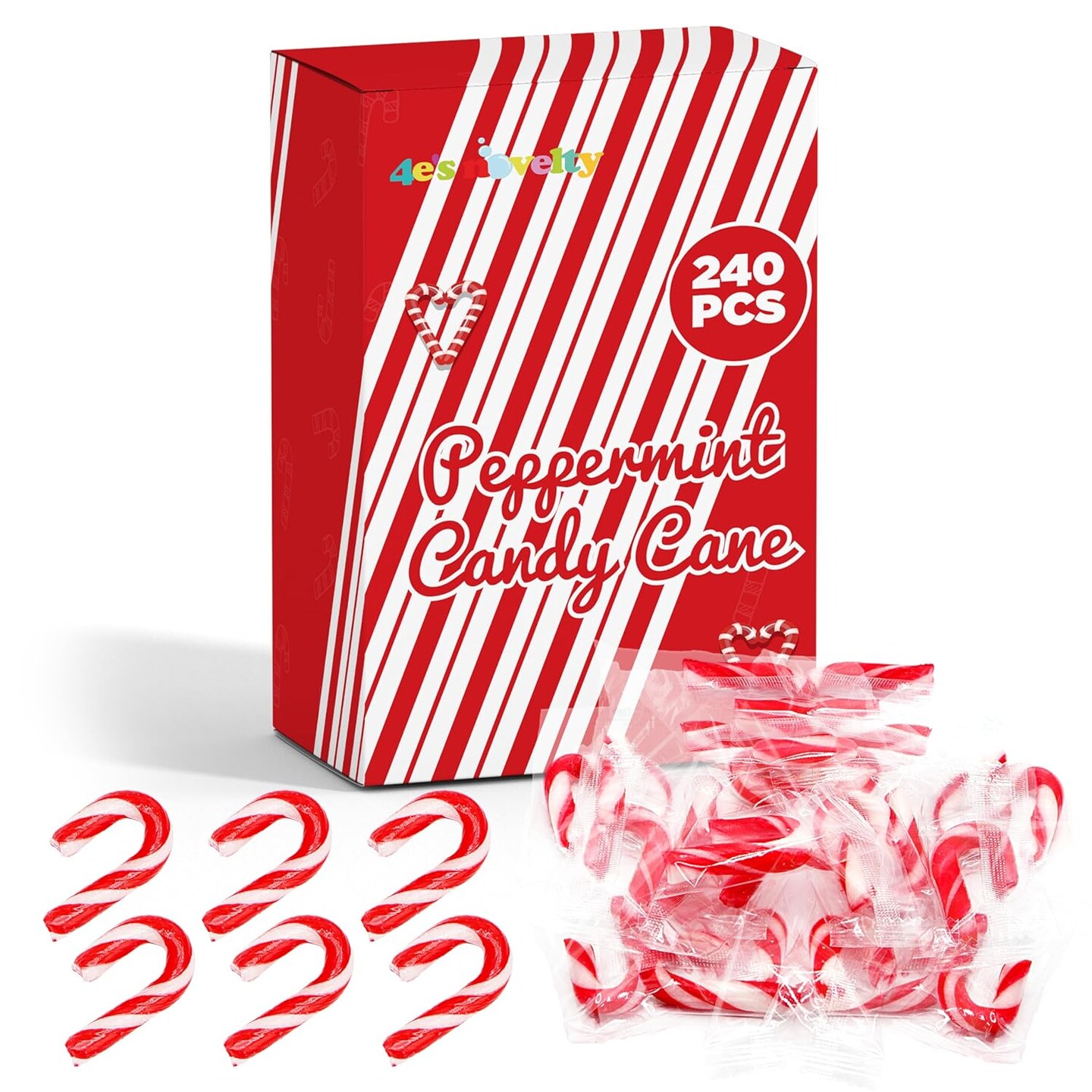 4E's Novelty 240 Pack Christmas Mini Individually Wrapped Candy Canes ...