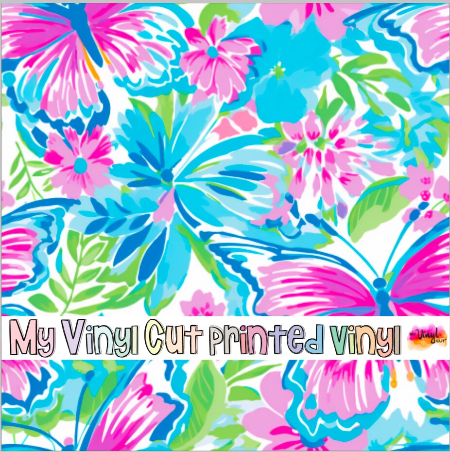 12 x 12 inch Sheet of Printed Vinyl or HTV in the Preppy Butterflies G ...
