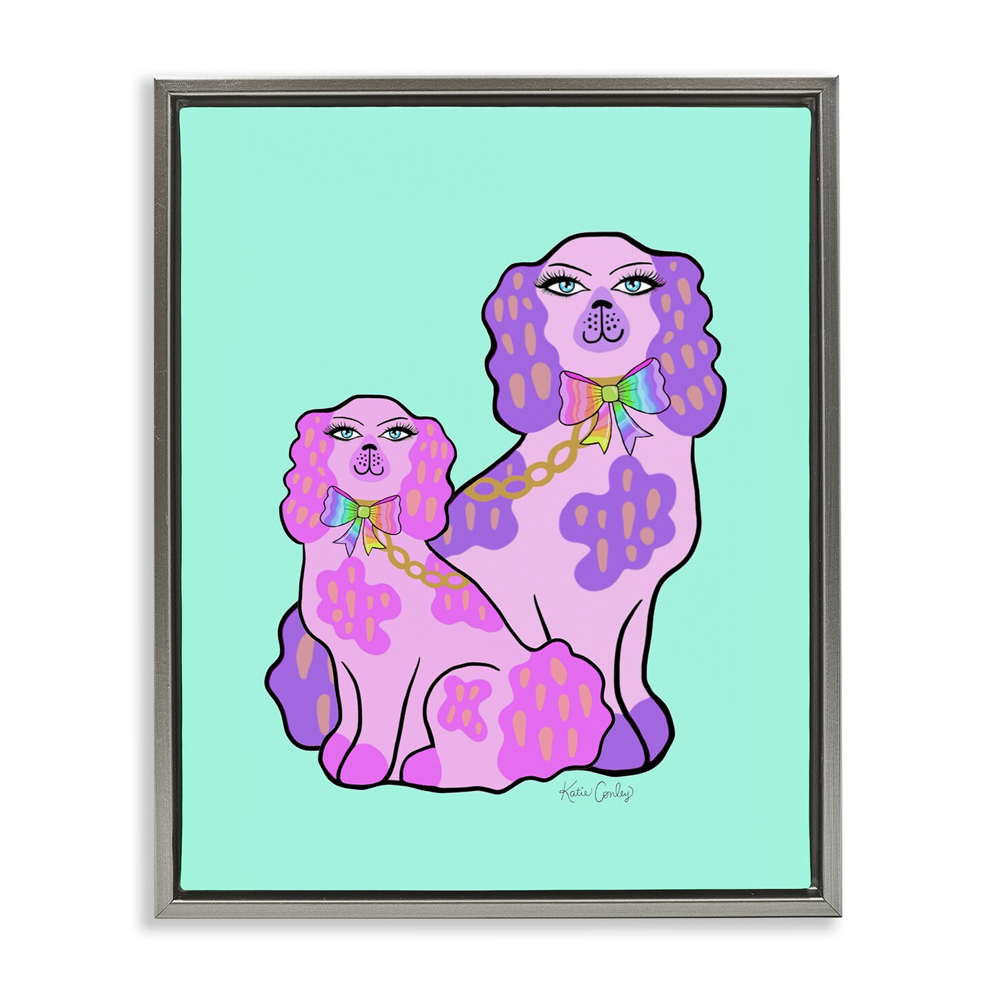 Stupell Industries Funky Glam Dogs on Turquoise Floating Frame Design ...