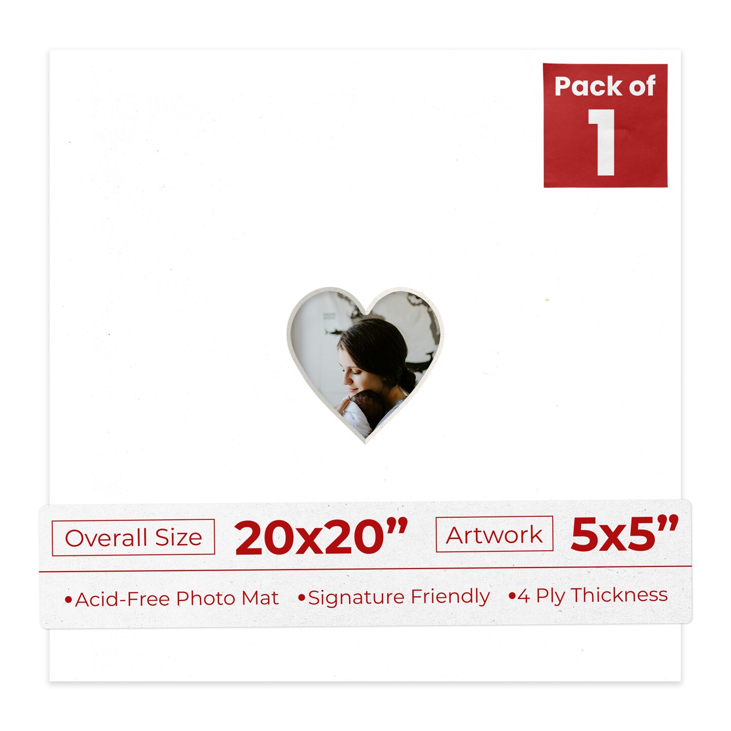 White Suede Mat Board for 20x20 Frames - Heart Opening for 5x5 Photos ...