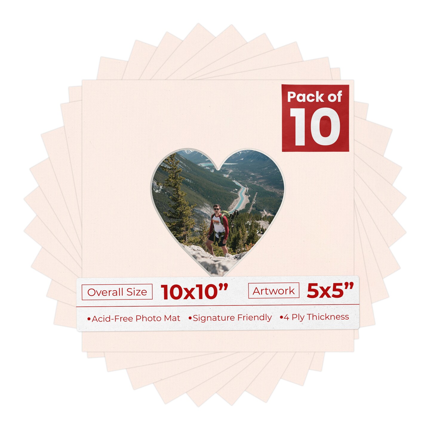 Oyster Bay Beige Mat Board for 10x10 Frames - Heart Opening for 5x5 ...