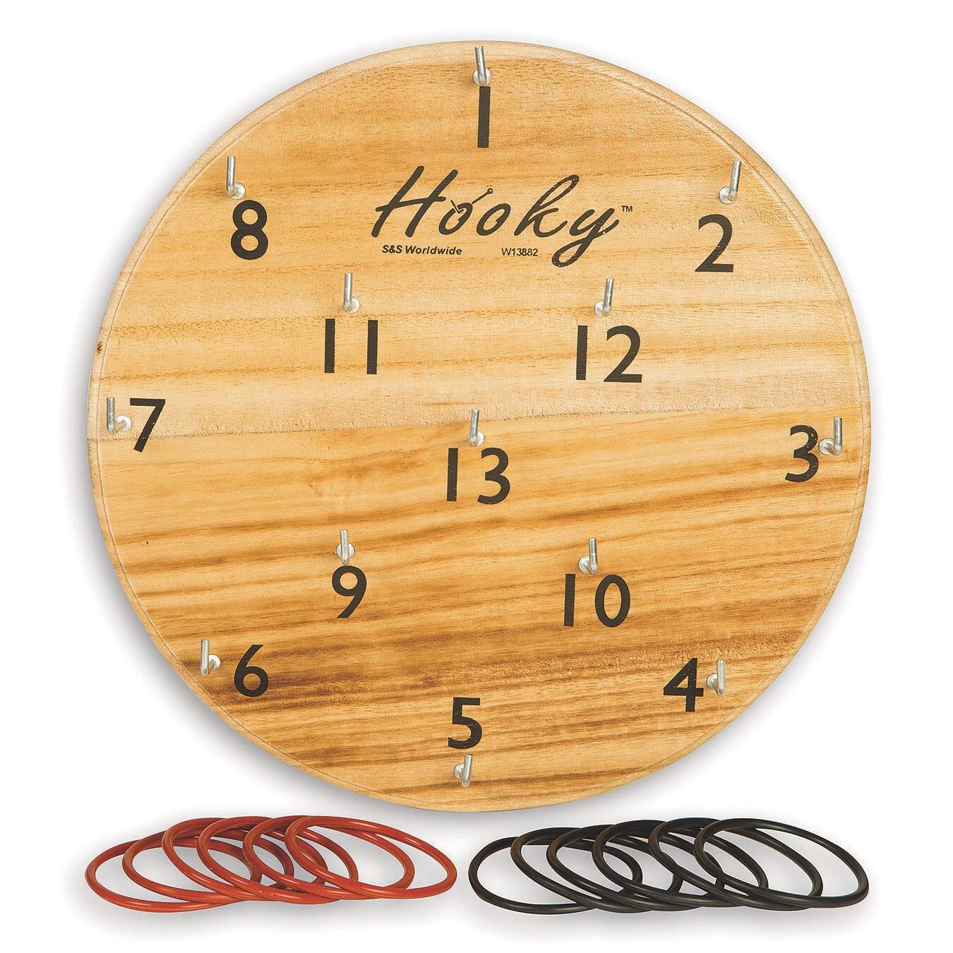 S&S Worldwide Hooky Ring Toss Game. Large Solid Wood 12" Target with 13 ...