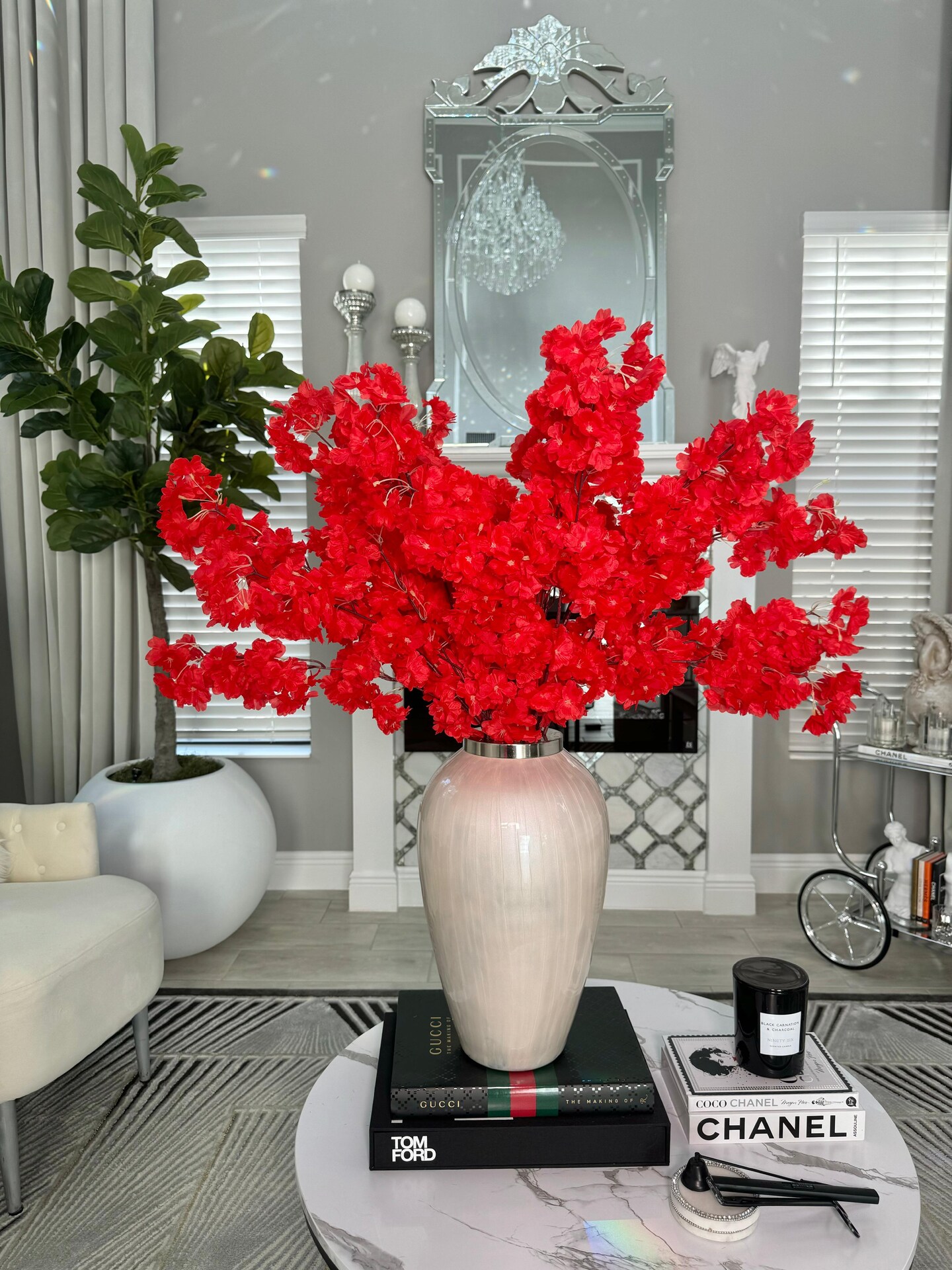Mila 36" Red Silk Cherry Blossom Branches, Set of 3 Artificial Sakura ...