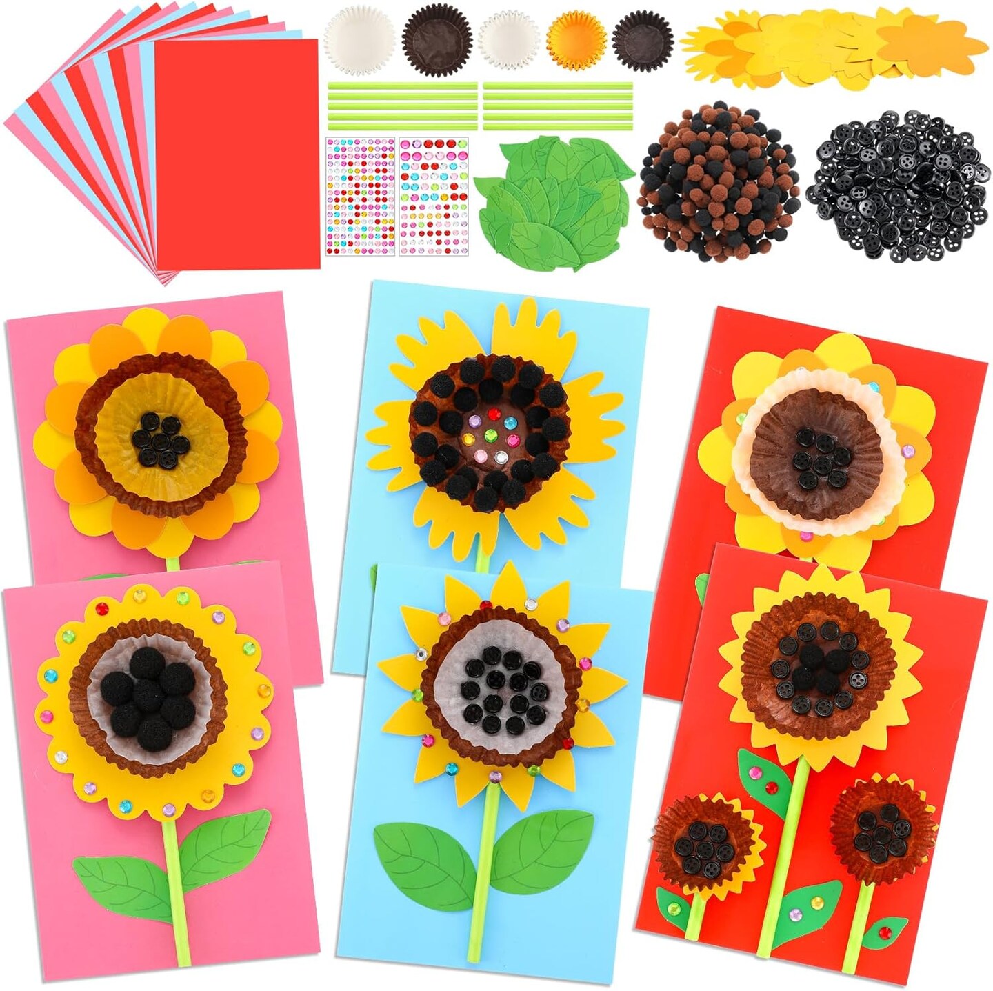 24 Sets Sunflower Card Making Kits for Kids DIY Make Your Own Sunflower ...