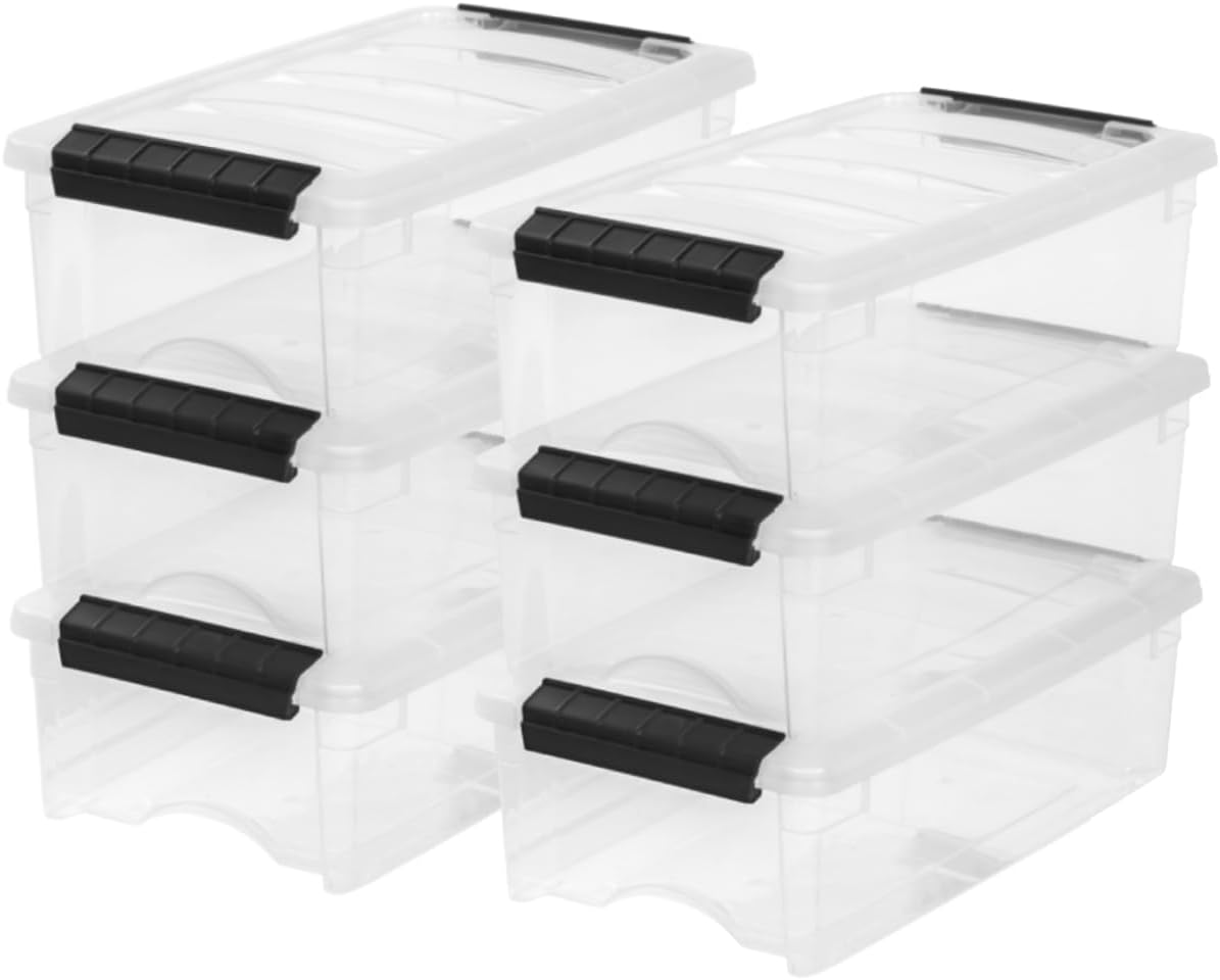 IRIS USA 6-Pack Plastic Storage Bins with Lids, 6 Quart, Made in USA Stackable Latches Durable ...