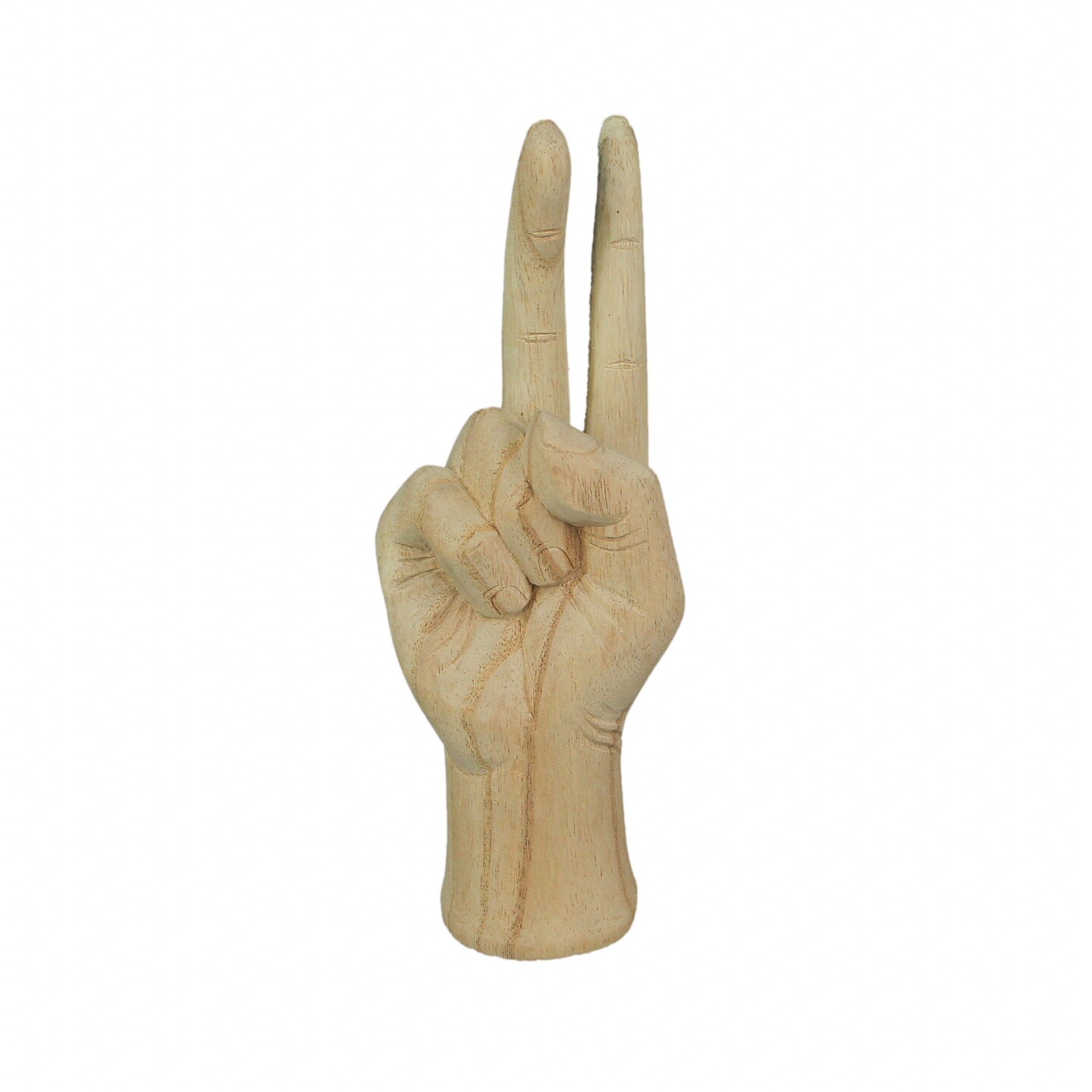Carved Wooden Peace Sign Hand Gesture Statue Natural Finish 7.75 Inches ...