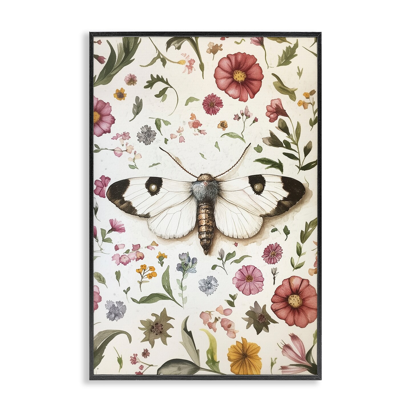 Stupell Industries White Moth & Botanicals Framed Giclee Design by The ...