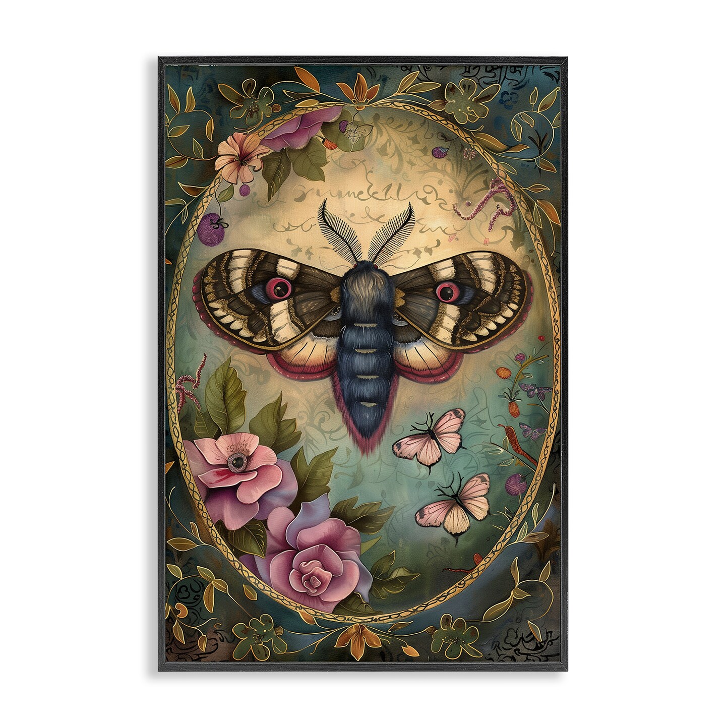 Stupell Industries Vintage Moth & Floral Border Framed Giclee Design by ...