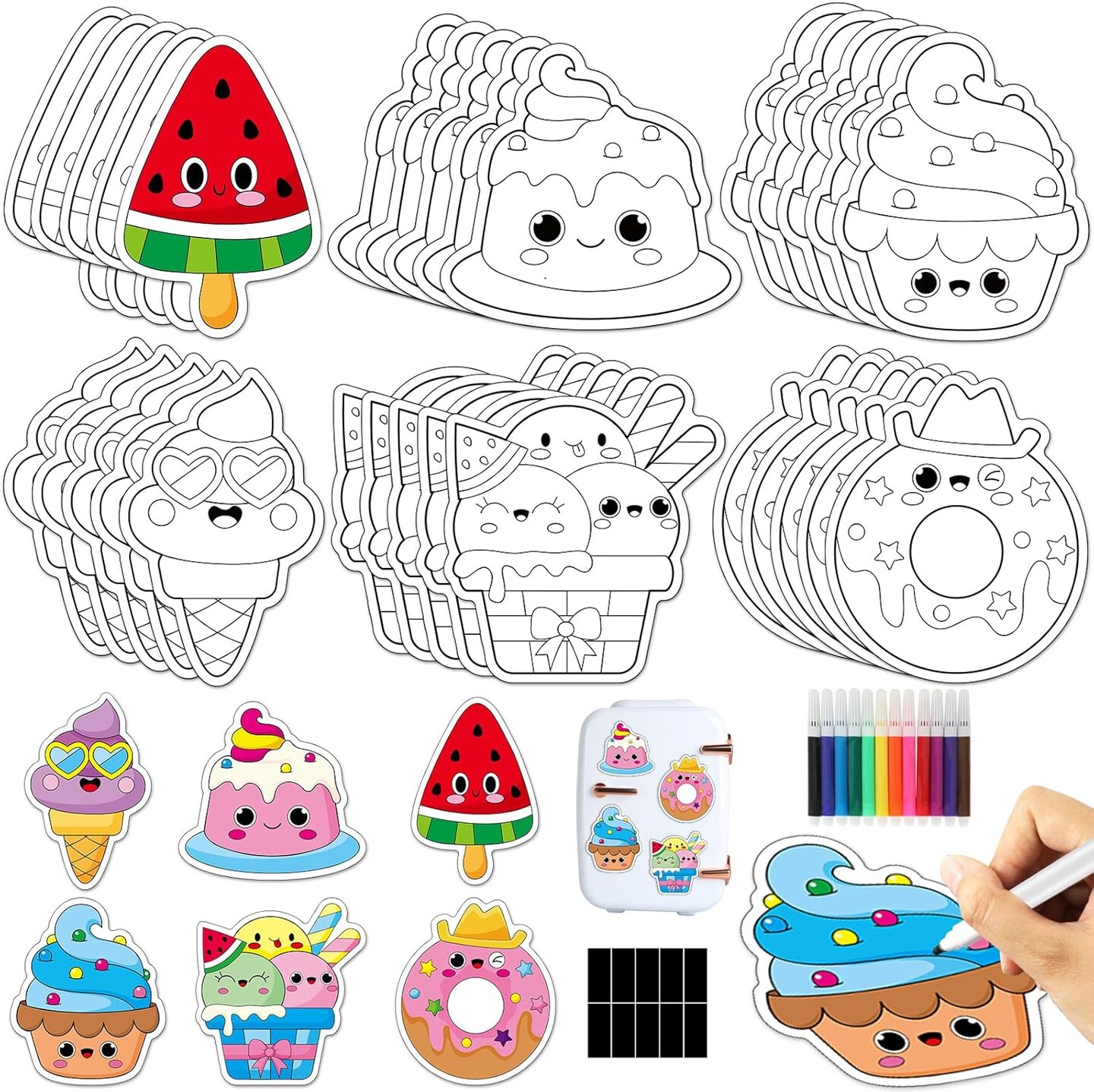 30 Sets Summer Dessert Arts Crafts Coloring Magnets Kits for Fridge ...