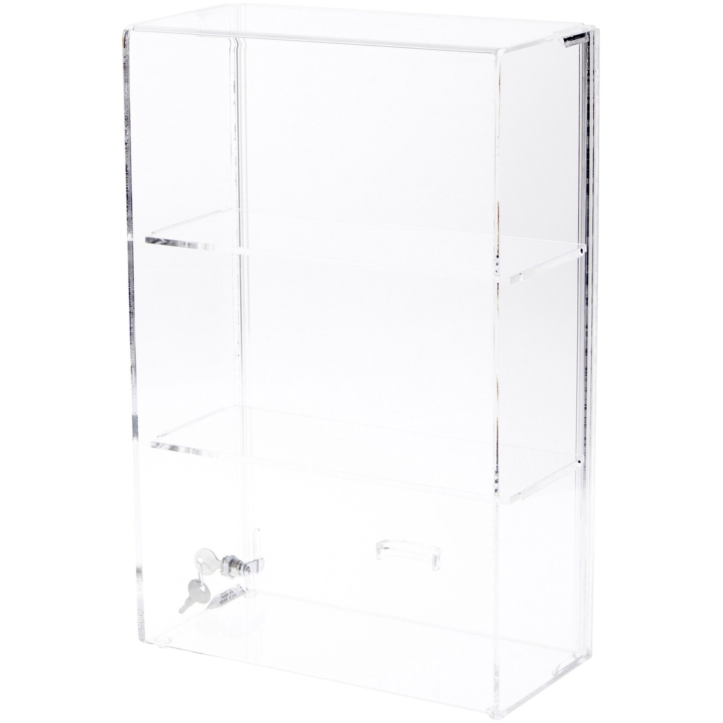 Plymor Clear Acrylic Locking Display Case with Sliding Back, 2 Shelves ...