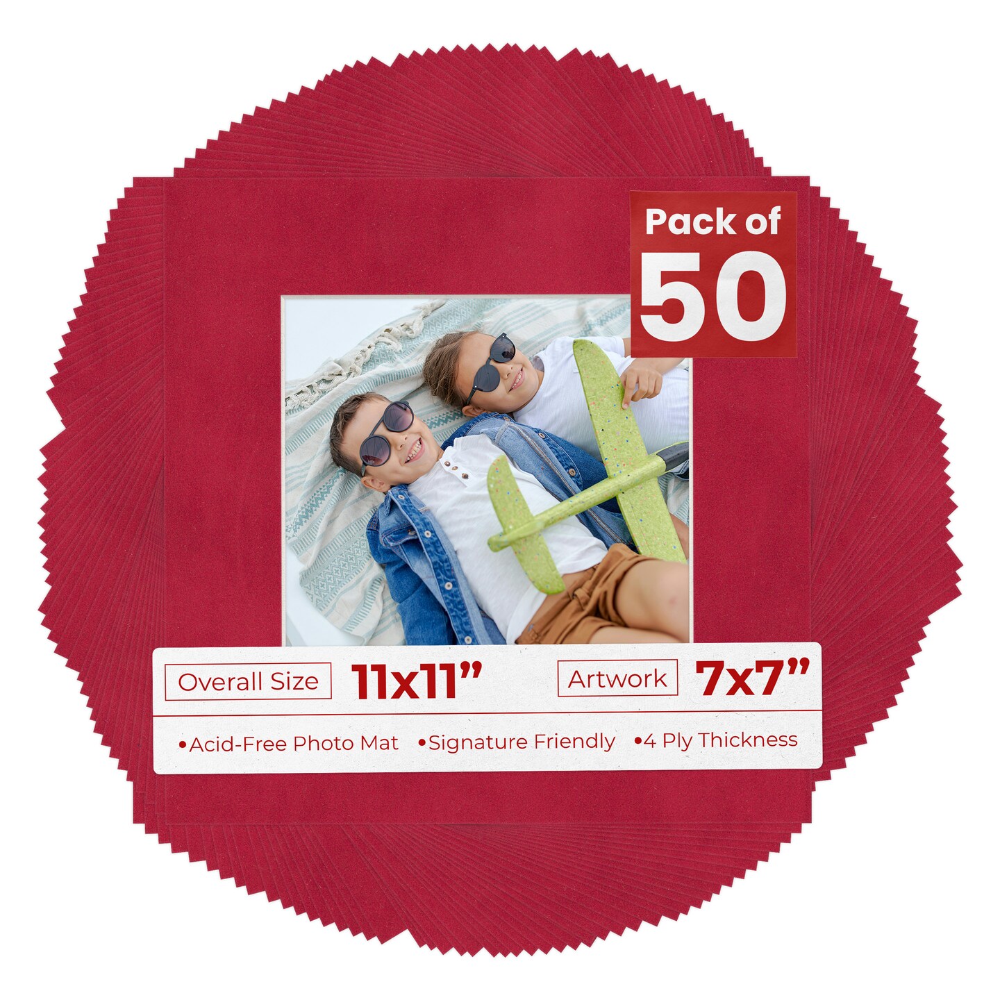 Red Suede Mat Board for 11x11 Frames - Fits 7x7 Photos, Color: Red ...