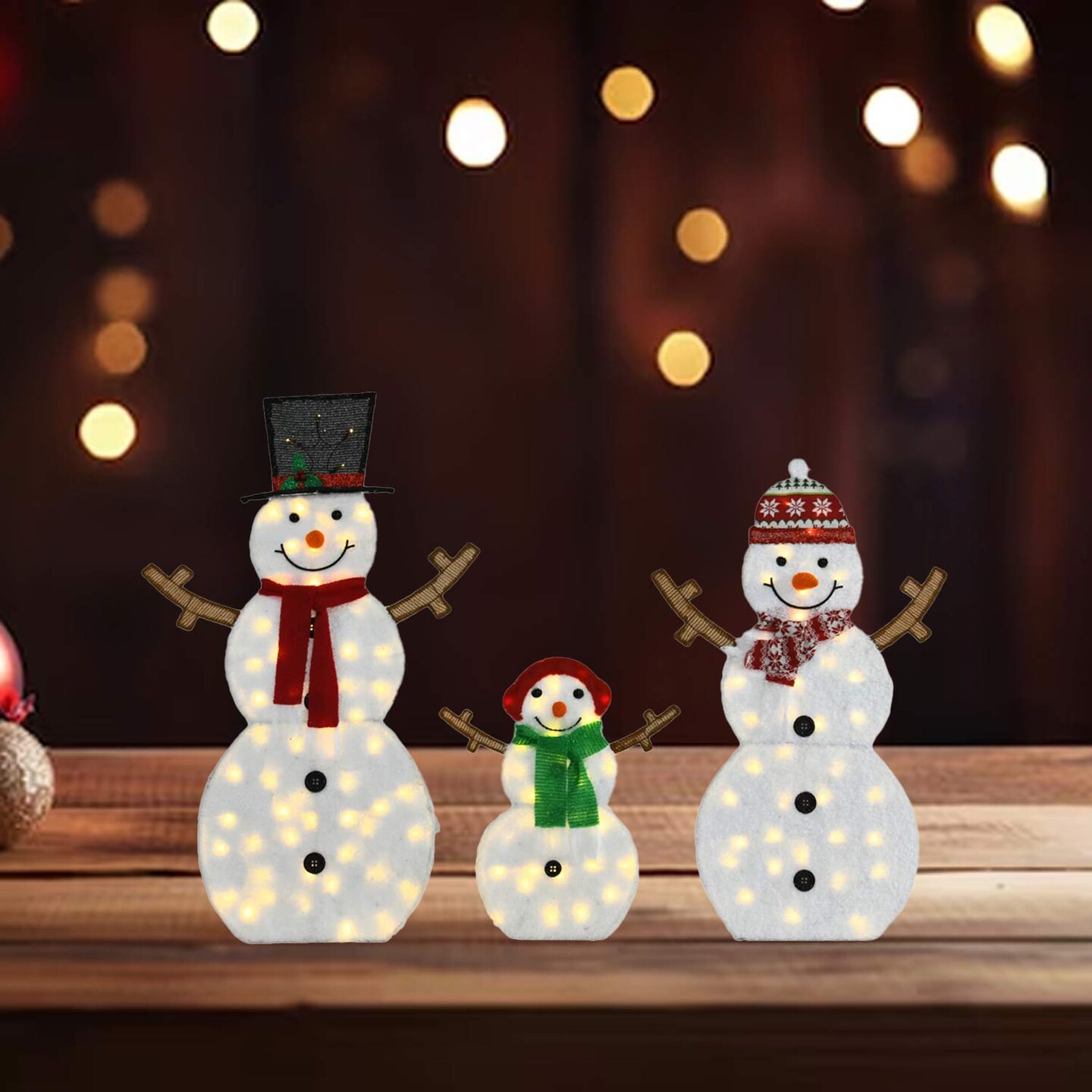 2D Christmas Snowmen Light Set 3 Piece Bright Holiday Display 48", 42 ...